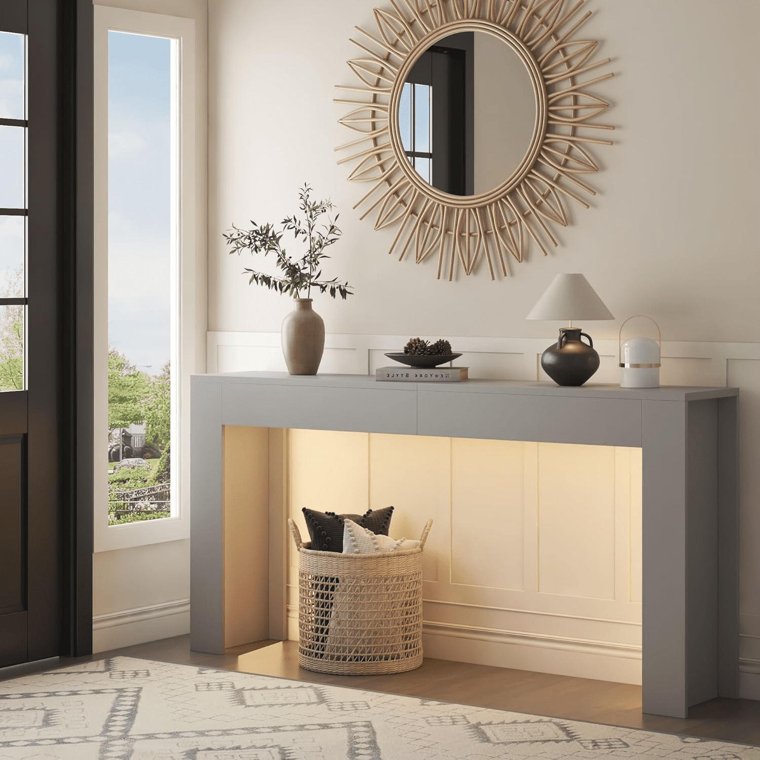 Console 63-Inch Long Narrow Sofa Behind The Couch Wooden Rectangular ...