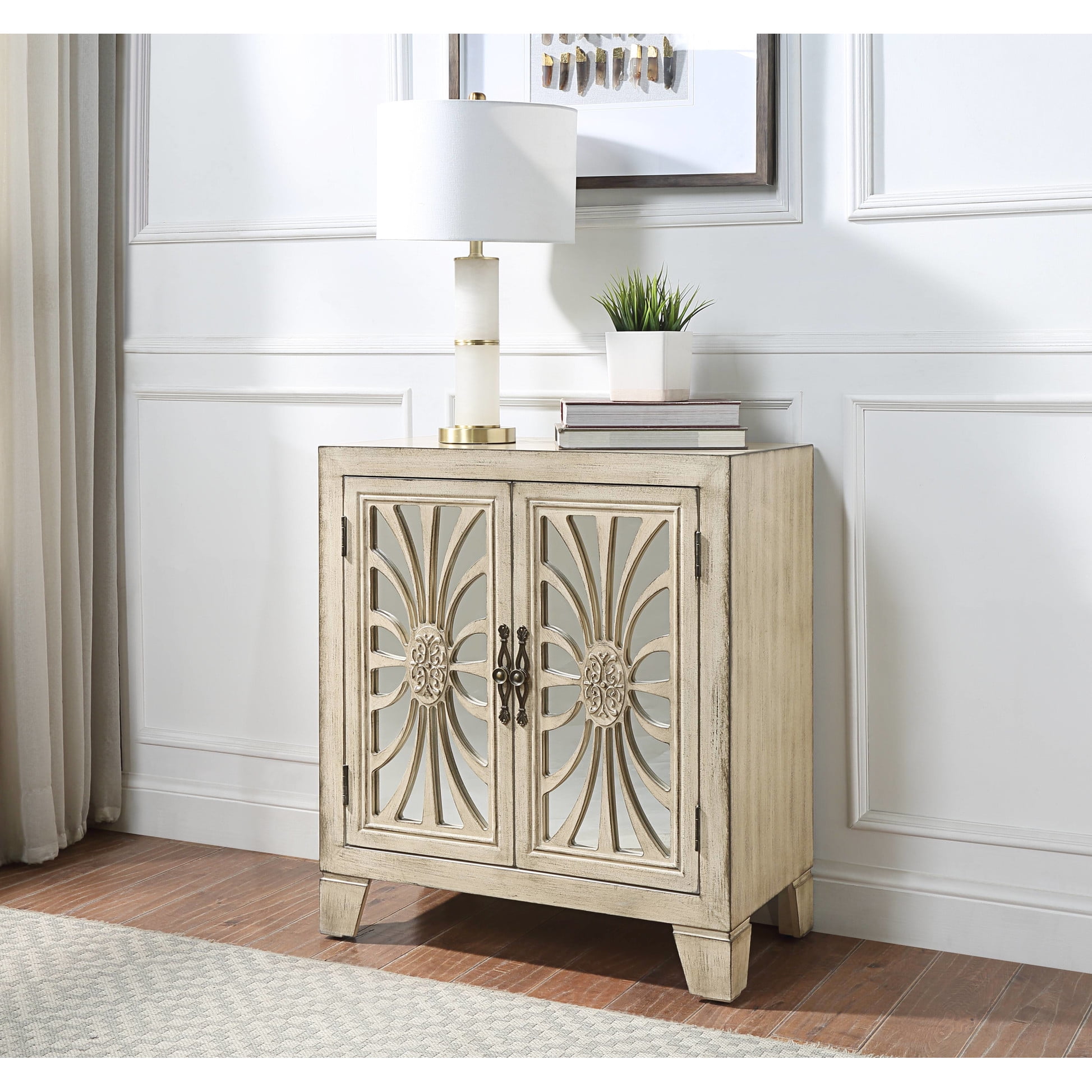 Console Cabinet In Antique White - 2 Doors Rectangular Tapered Leg 1 ...