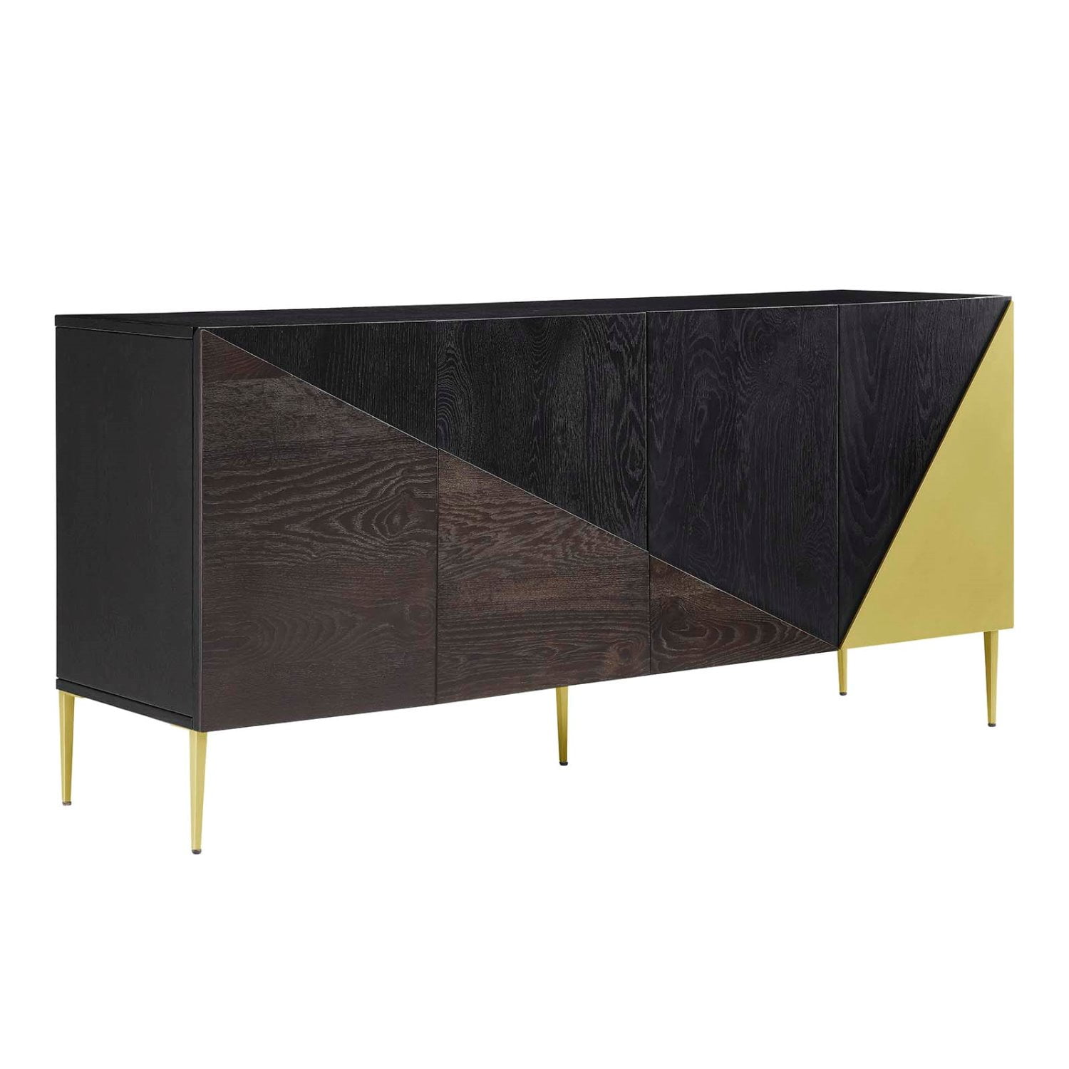 Console Entry Table Sideboard Cabinet, Black Gold, Wood, Metal, Mid ...