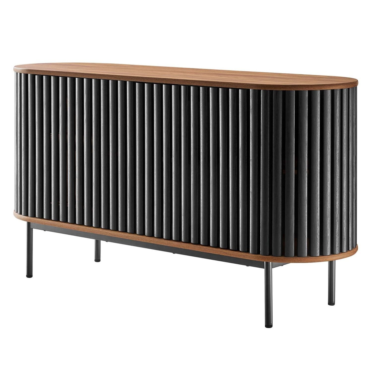 Console Entry Table Sideboard Cabinet, Walnut Black, Wood, Metal Steel ...