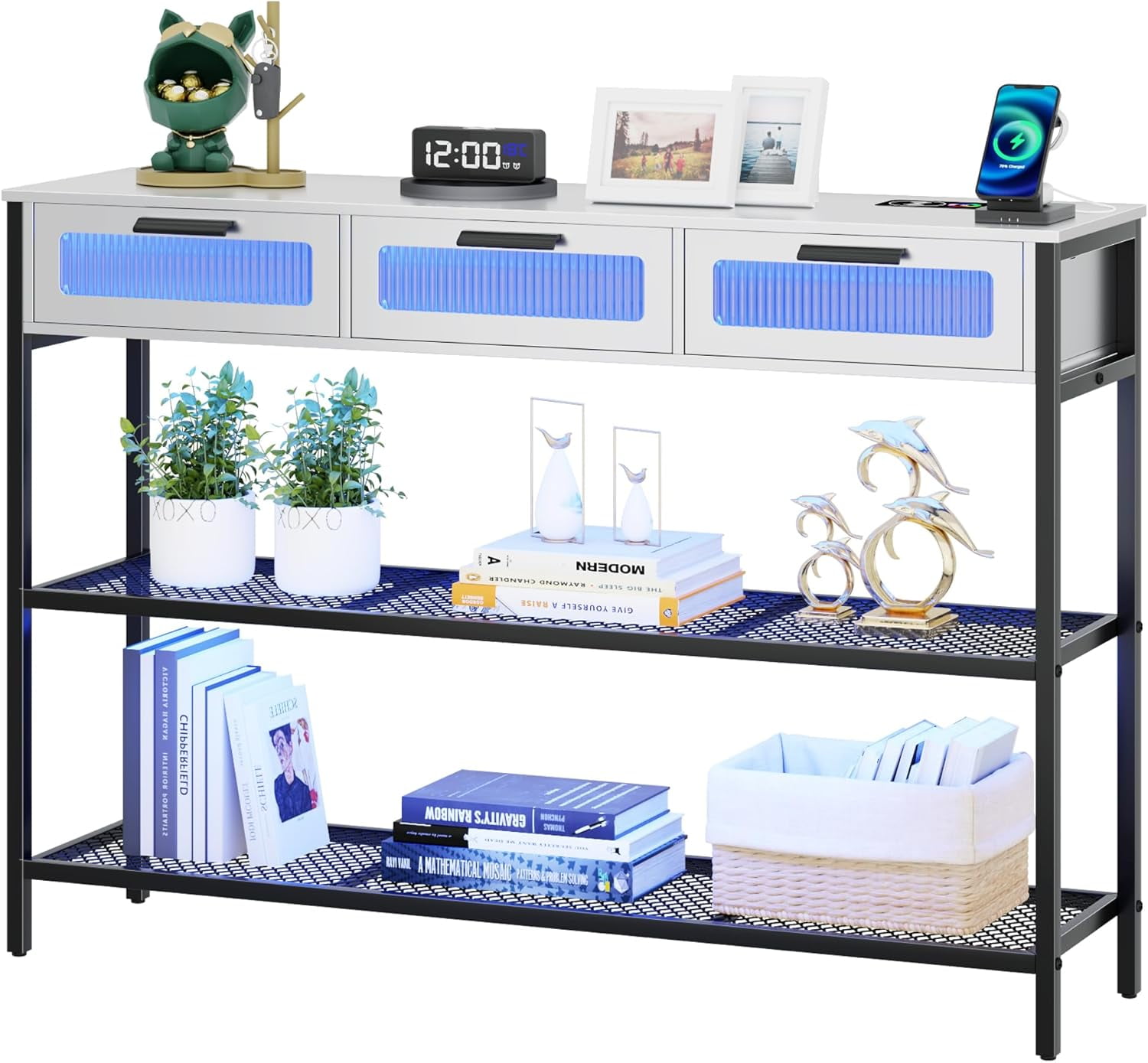 Console with Outlet & Charging Ports Entryway with LED Lights Narrow ...