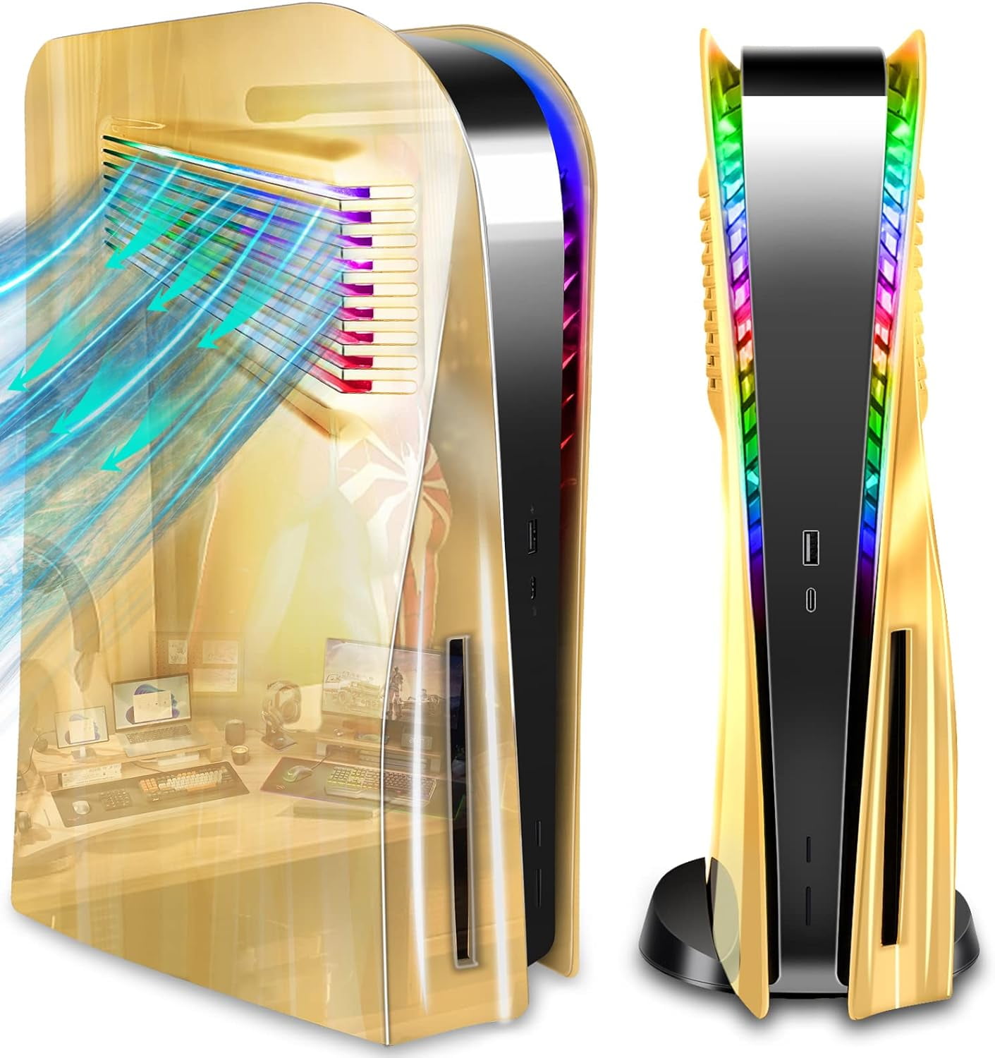 InTrans Console Plate with Vent and RGB LED Light Strip for PS5, Gold ...