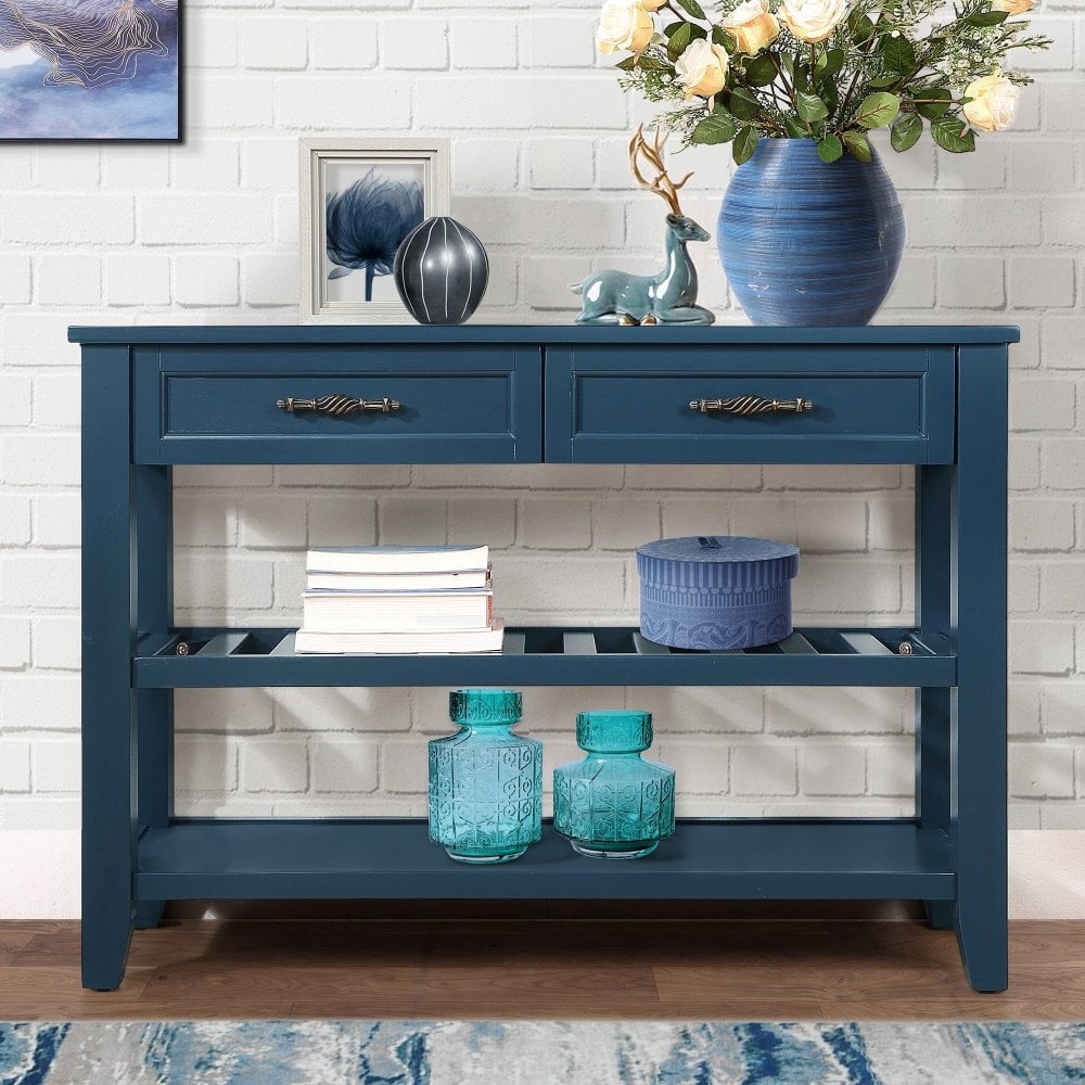 Console Sofa Table with 2 Storage Drawers and 2 Tiers Shelves, Mid ...