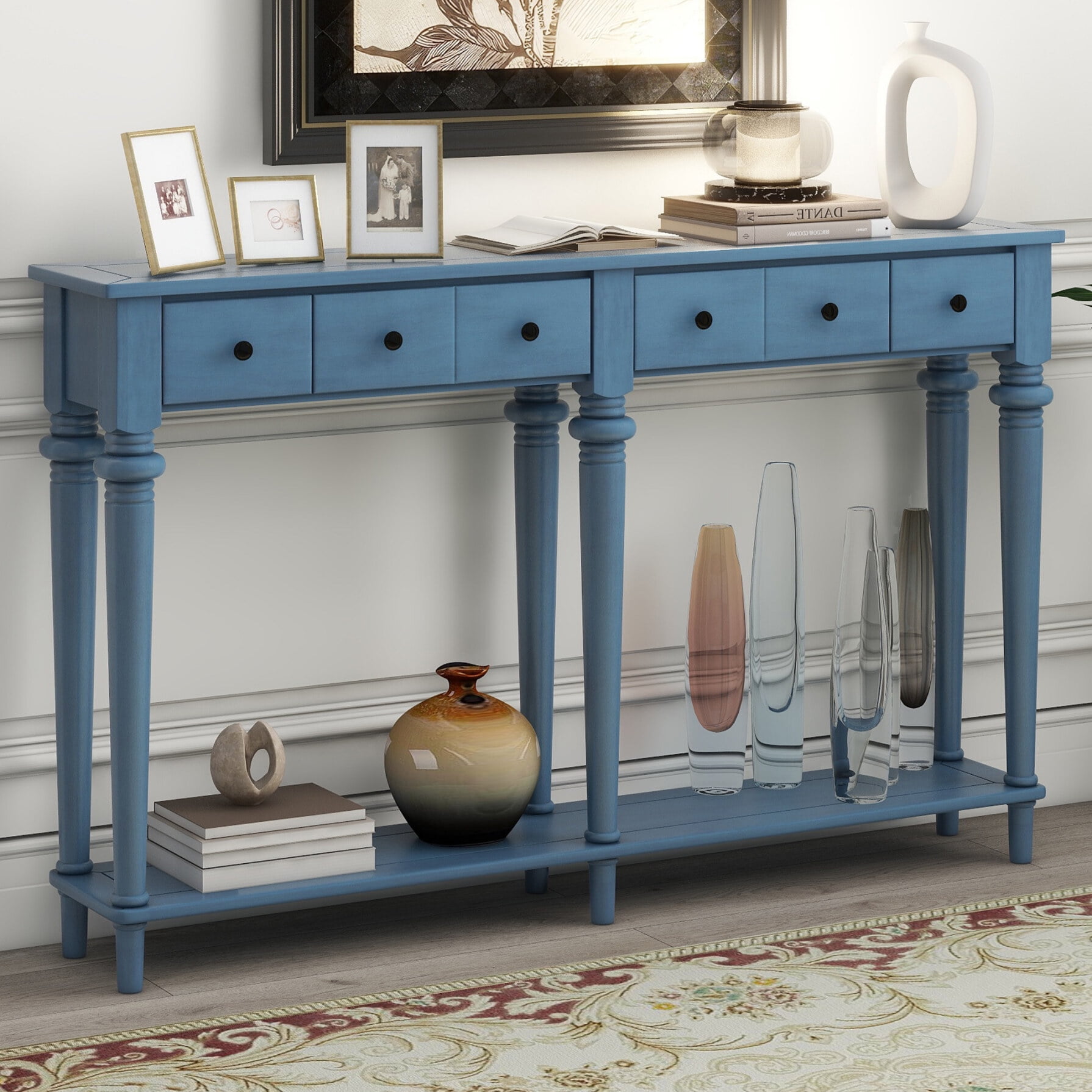 Console Sofa Table with 4 Drawers, Farmhouse Entryway End Table with ...
