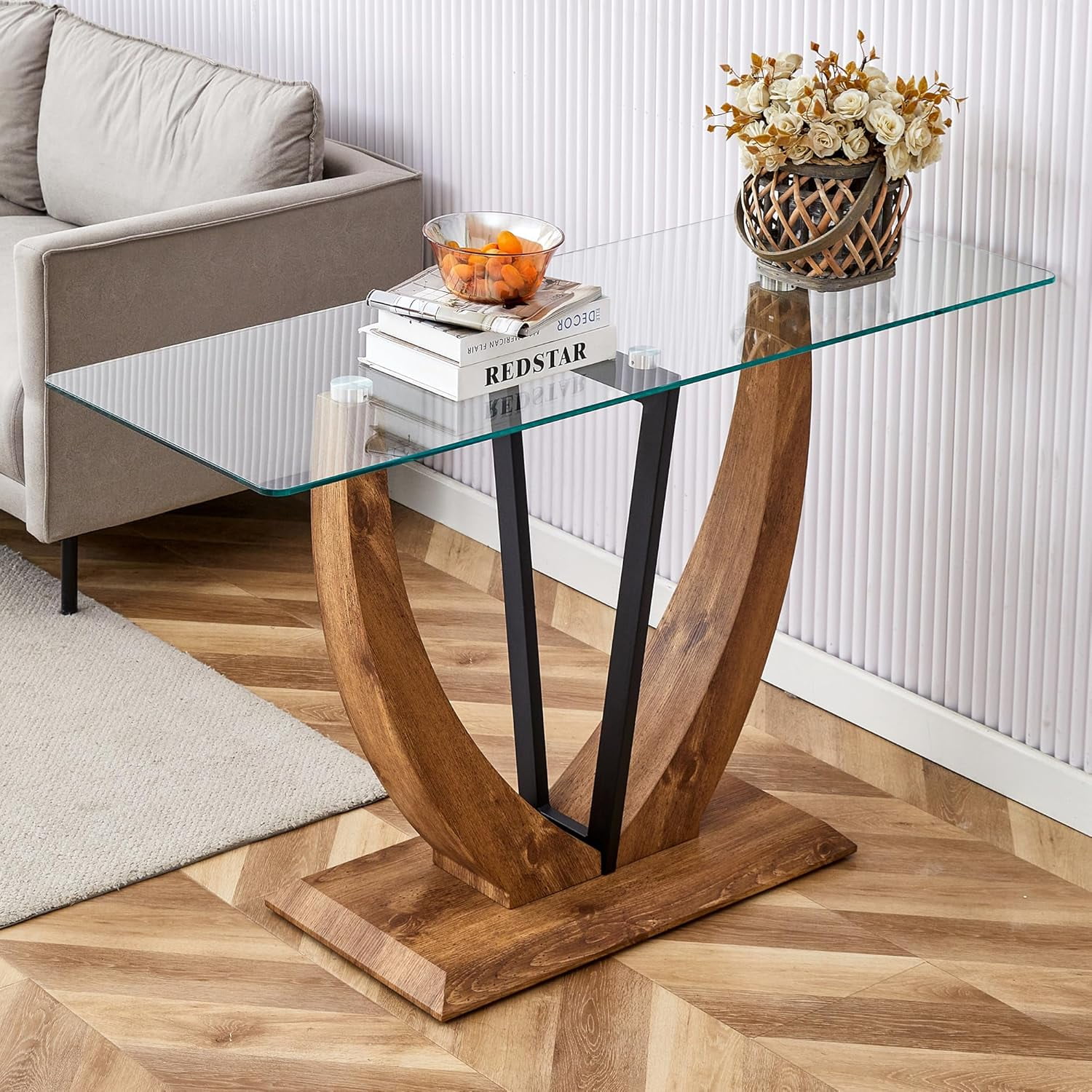 Console Sofa Table, 50 Inch Hallway Glass Table with U-Shaped Base ...
