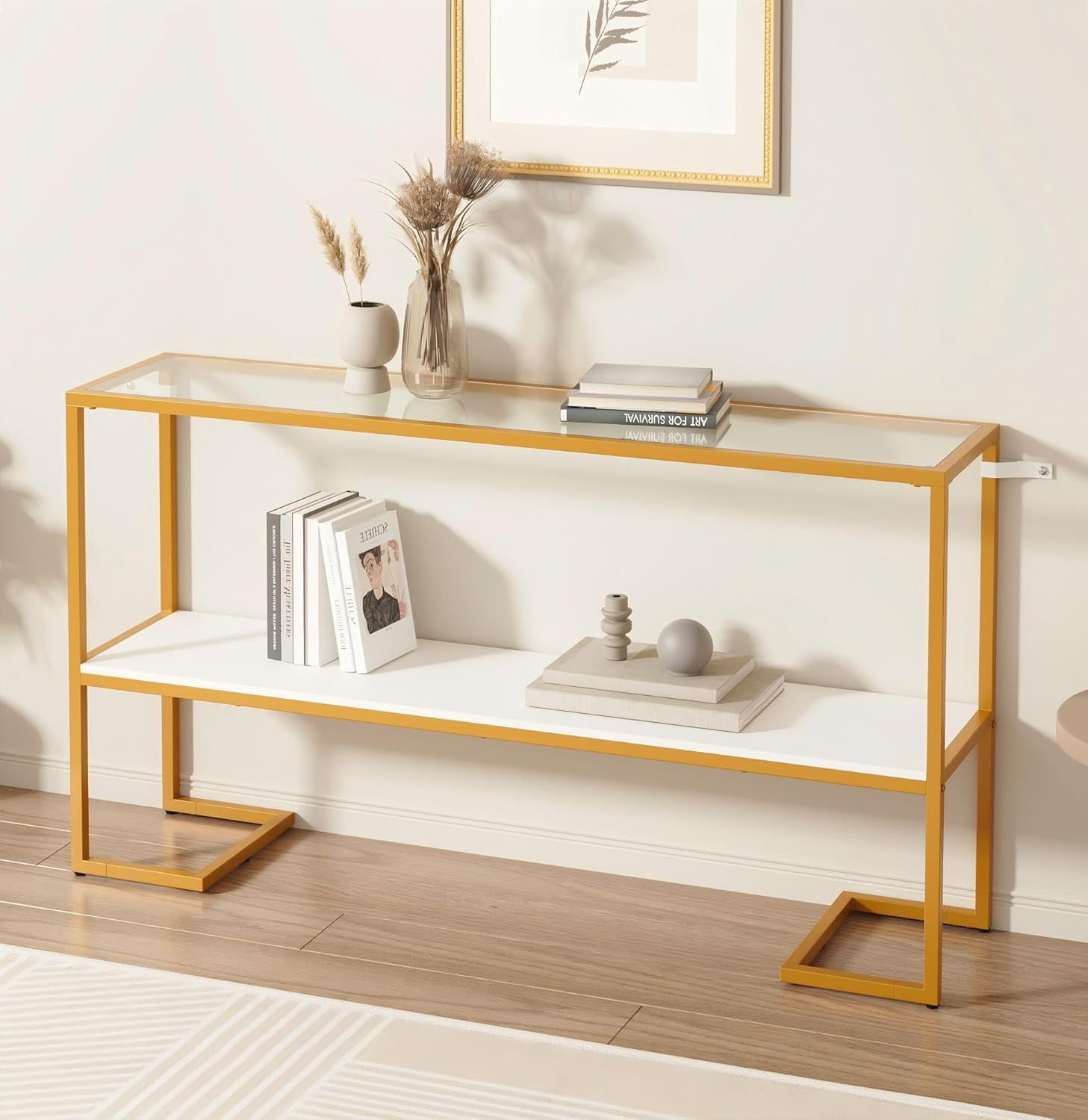 Console Sofa Table, 52" Modern Entryway Table, 2-Tier Open Shelf with ...