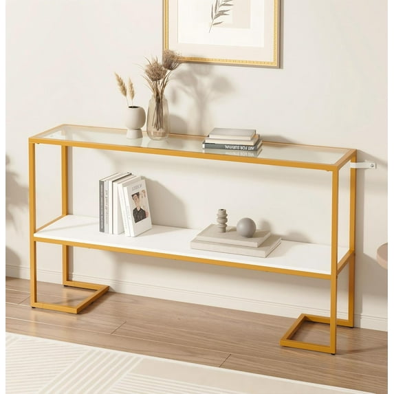 Console Sofa Table, 52" Modern Entryway Table, 2-Tier Open Shelf with ...