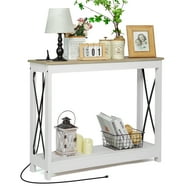 DecorTech Industrial Rectangular Wood Console Table with AC Power and ...