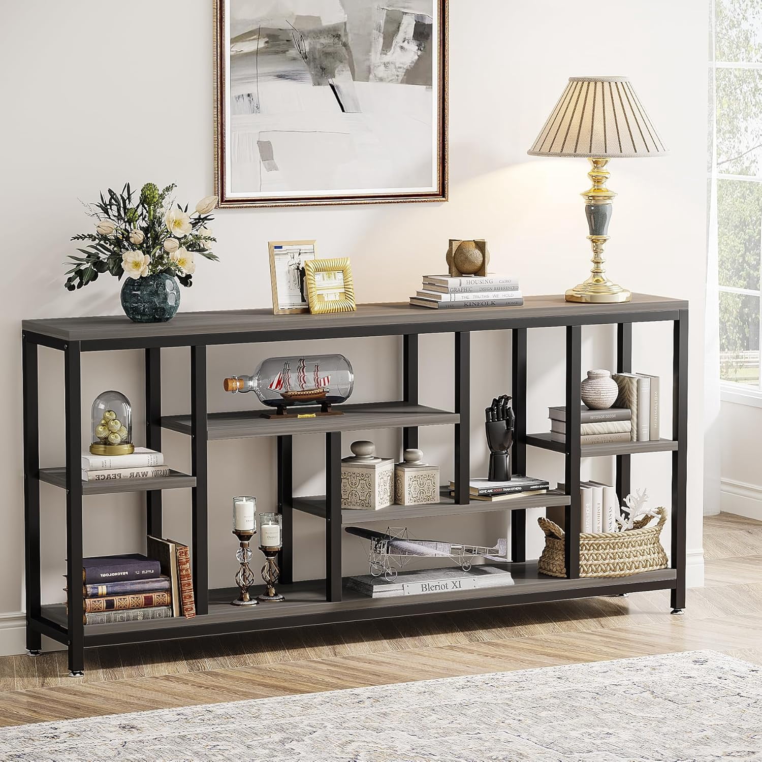 Console Sofa Table Extra Long Table Behind Couch with Storage Shelves ...