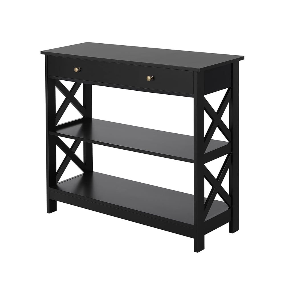 Console Table with 1 Drawer and 2 Open Shelves, Narrow Sofa Side Accent ...