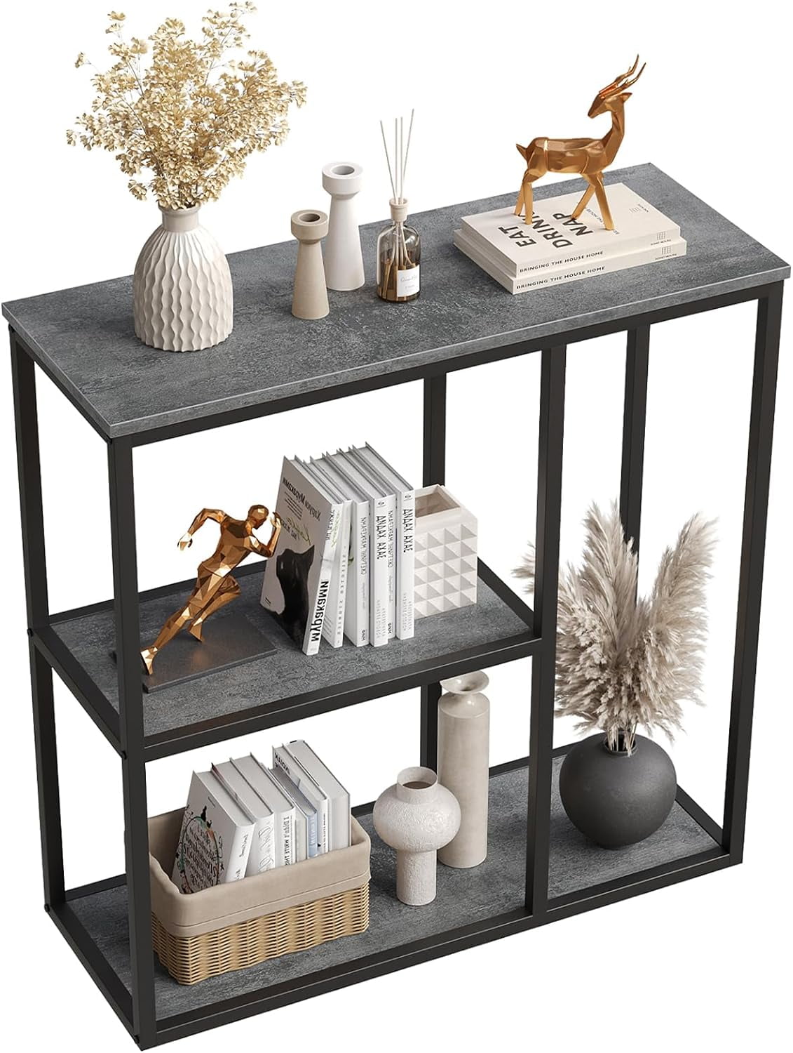 Console Table, 12 Inch Narrow Entryway Table with 3-Tier Storage ...