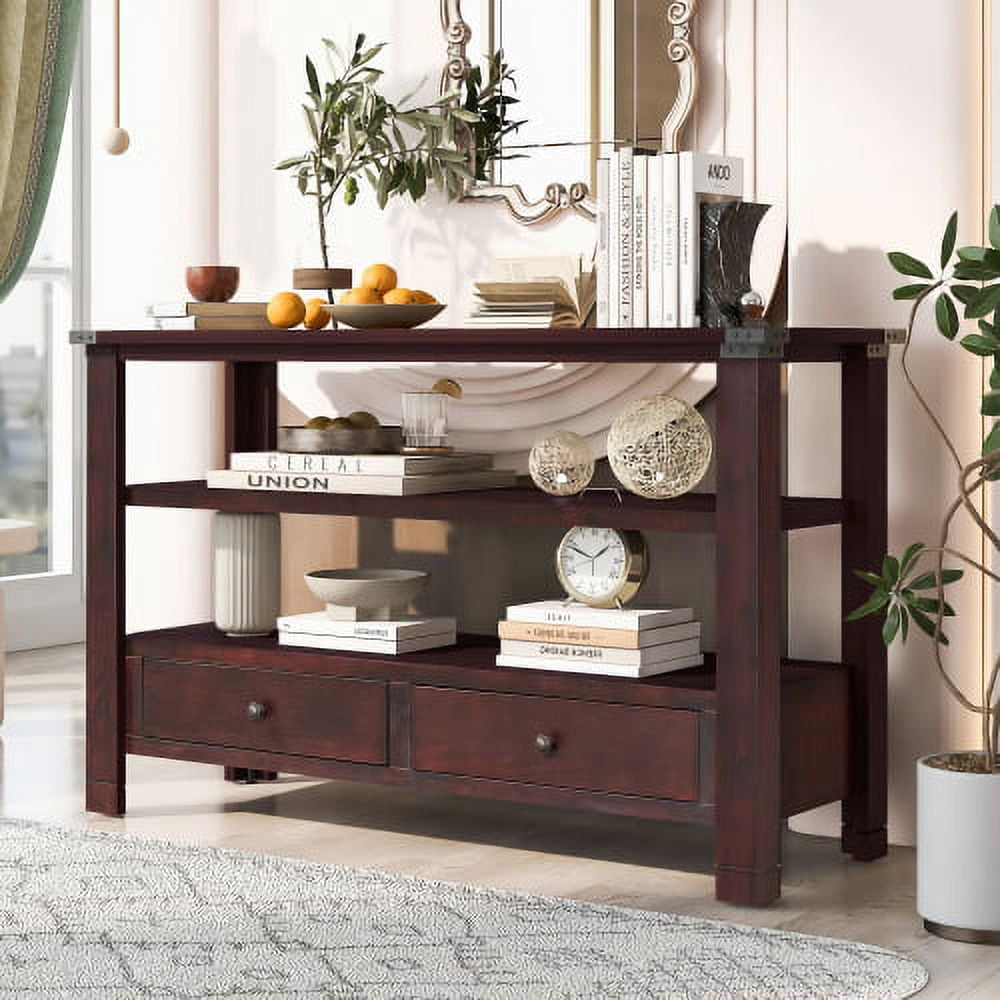 Console Table with 2 Drawers, 3-Tier Industrial Sofa Entryway Table ...