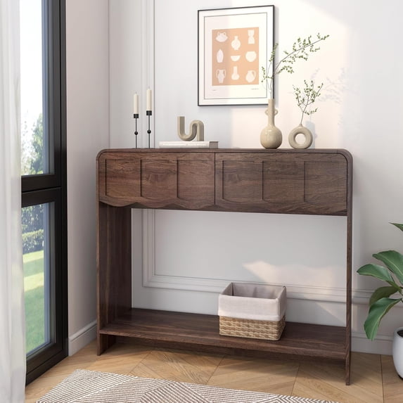 Console Table with 2 Drawers, Mid-Century Modern 42" Entryway Table ...