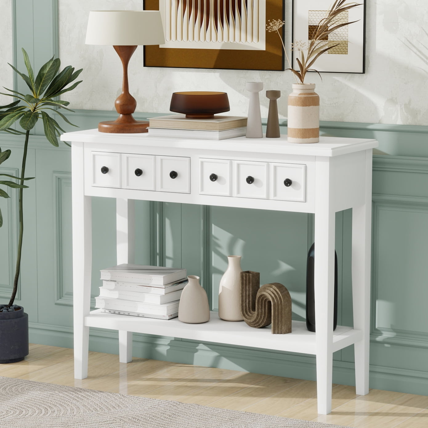 Console Table with 2 Drawers and Open Shelf, 38.2"L Console Sofa Table ...