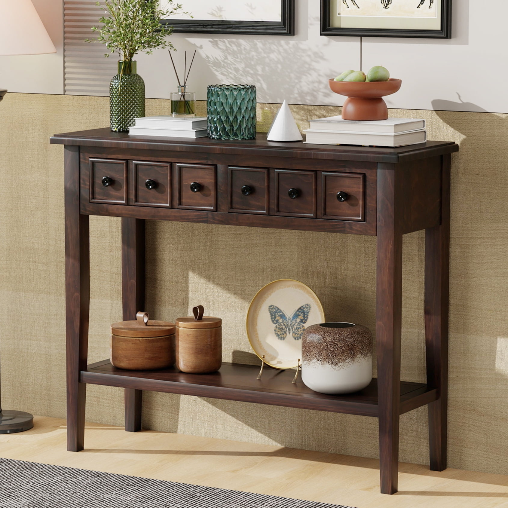 Console Table with 2 Drawers and Open Shelf, 38.2"L Console Sofa Table ...