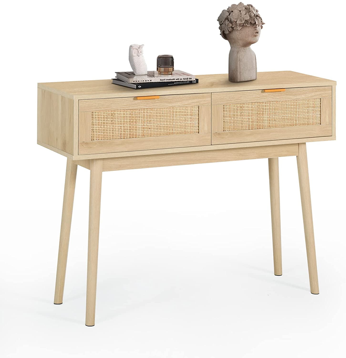 Console Table with 2 Drawers Rattan Entryway Table with Storage Narrow ...