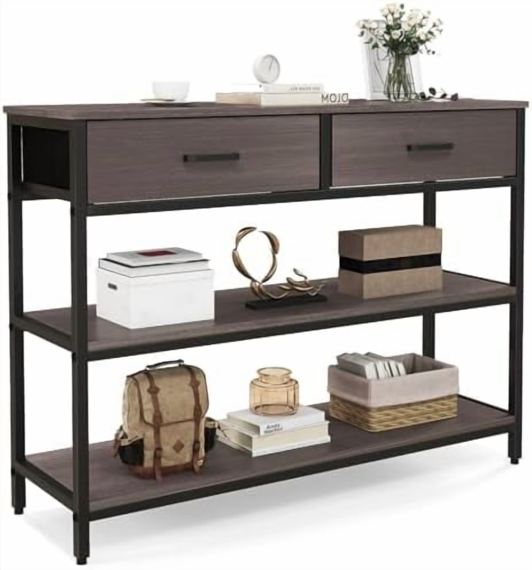 Console Table with 2 Folding Drawers, Narrow Sofa Table with Metal ...