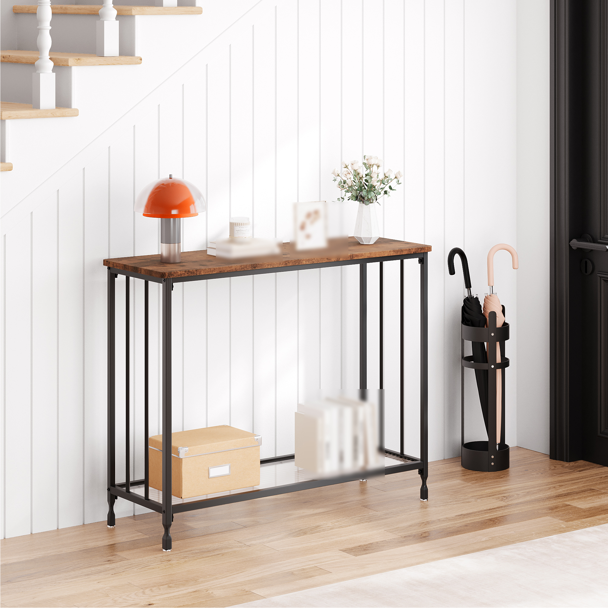 Console Table with 2 Storage Shelves, Entryway Table with Glass Shelf ...