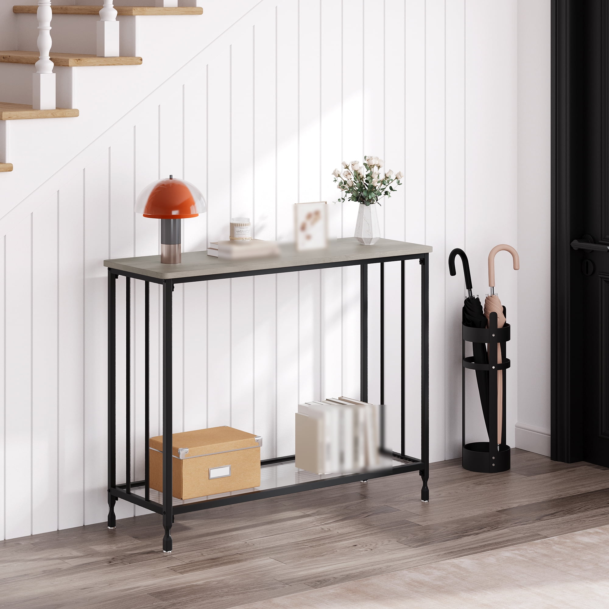 Console Table with 2 Storage Shelves, Entryway Table with Glass Shelf ...