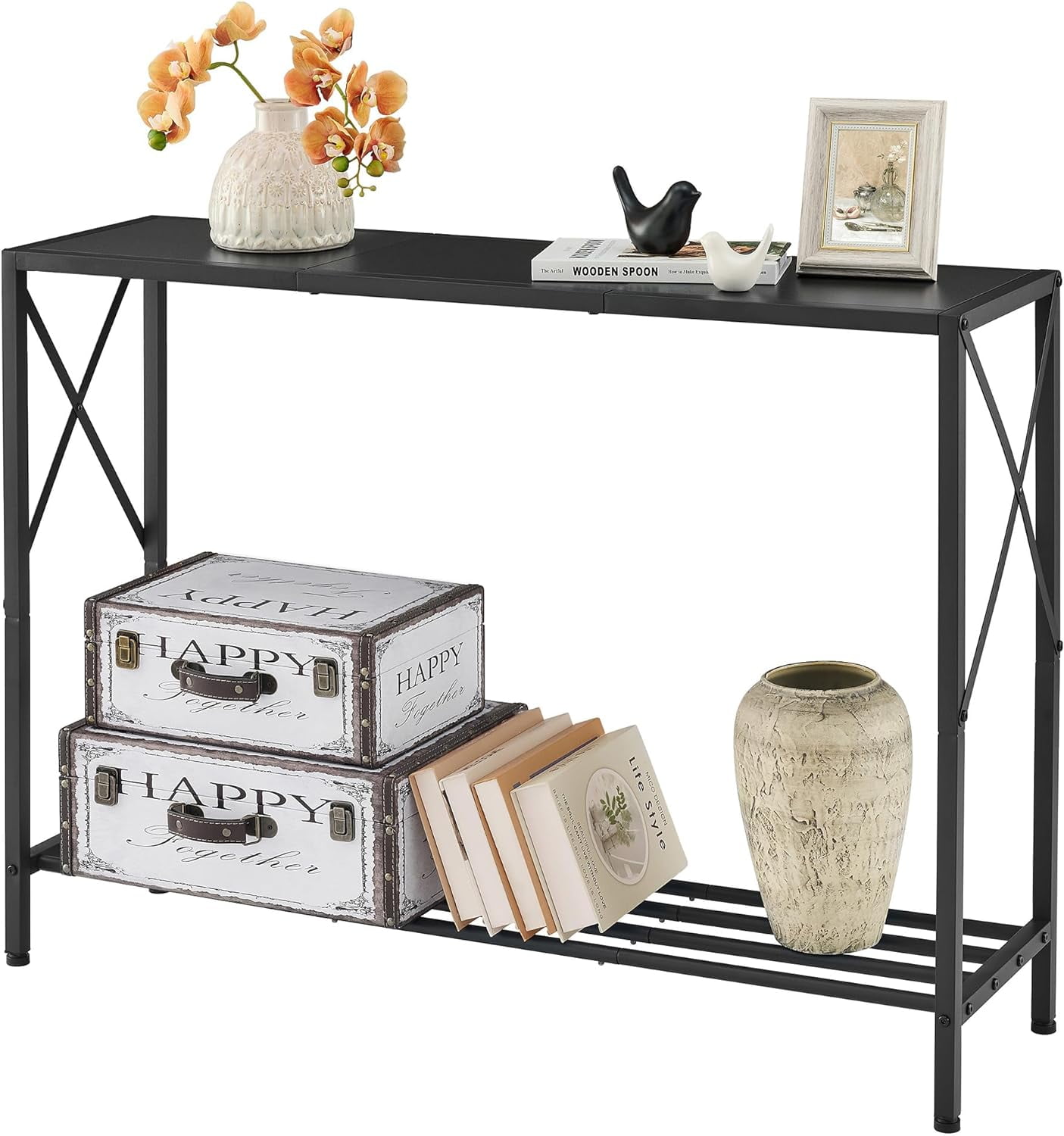 Console Table, 2-Tier Entryway Table，41.8”L Narrow Sofa Table with ...