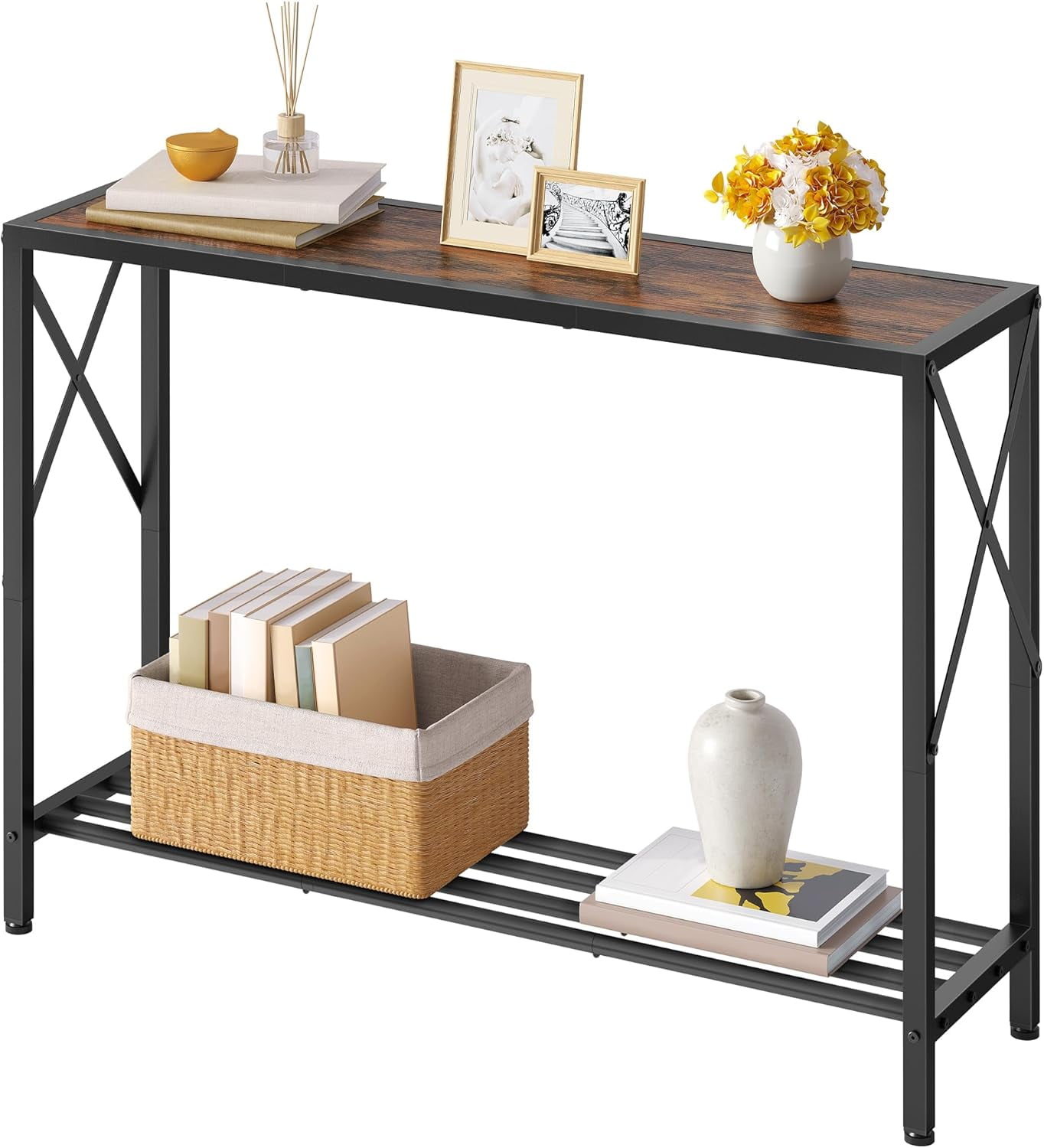 Console Table, 2-Tier Entryway Table, 41.8”L Narrow Sofa Tables with ...