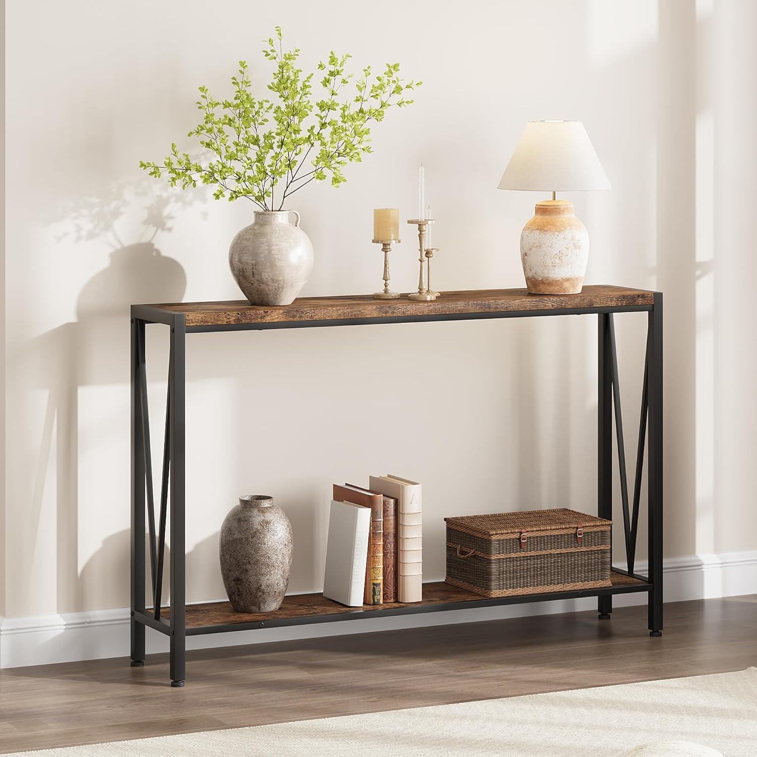 Console Table, 2-Tier Entryway Table with Storage, Narrow Sofa Table ...