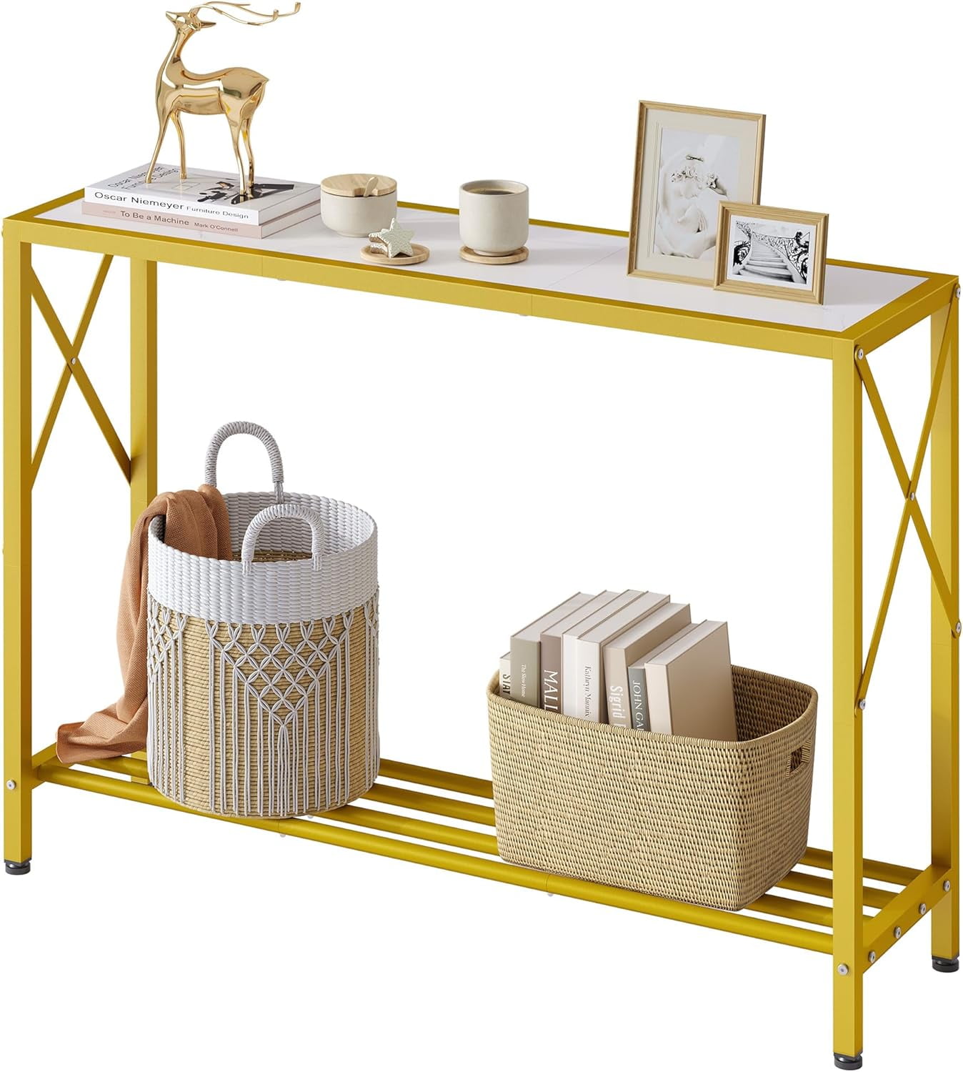 Console Table, 2-Tier Industrial Entryway Table, 41.8”L Narrow Entrance ...
