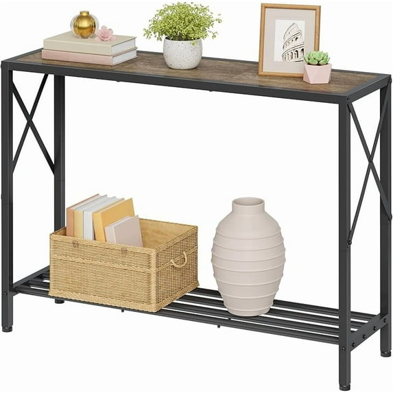Console Table, 2-Tier Industrial Entryway Table, Narrow Entrance Sofa ...