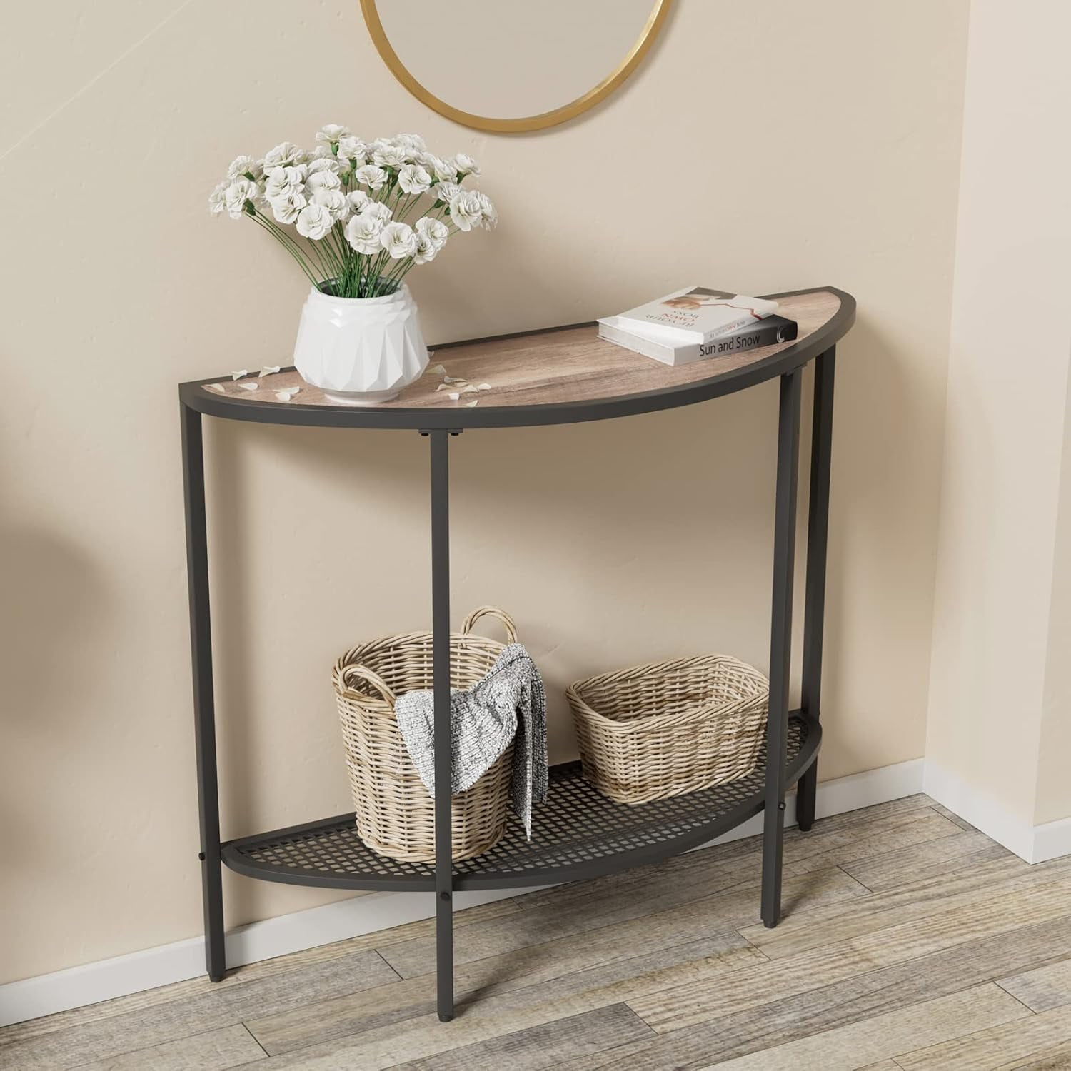 Console Table 2 Tier Narrow Entryway Table with Storage Shelves Half ...