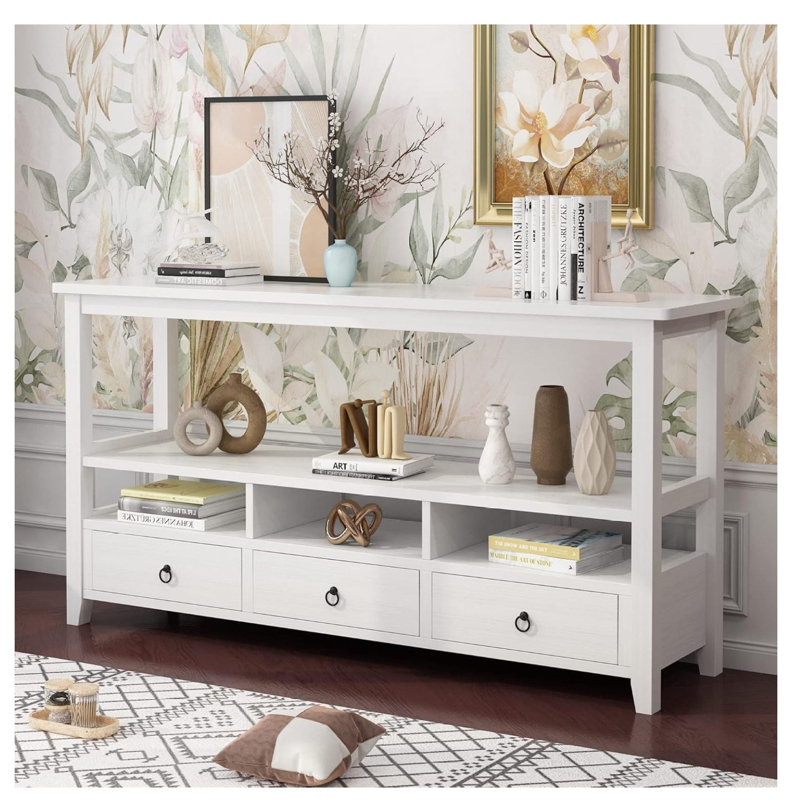 Console Table with 3 Bottom Drawers, Sofa Side Table Entryway Desk with ...