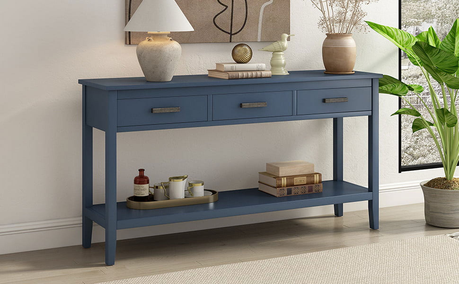 Console Table with 3 Drawers, Classic Narrow Sofa Table with Storage ...