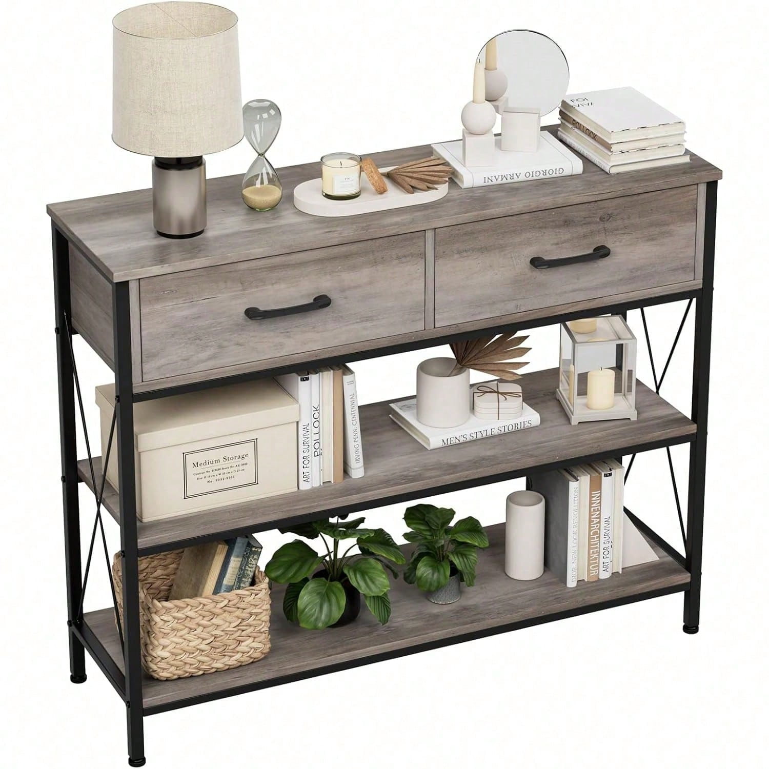 Console Table with 3 Drawers, Narrow Long Entryway Table with 3-Tier ...