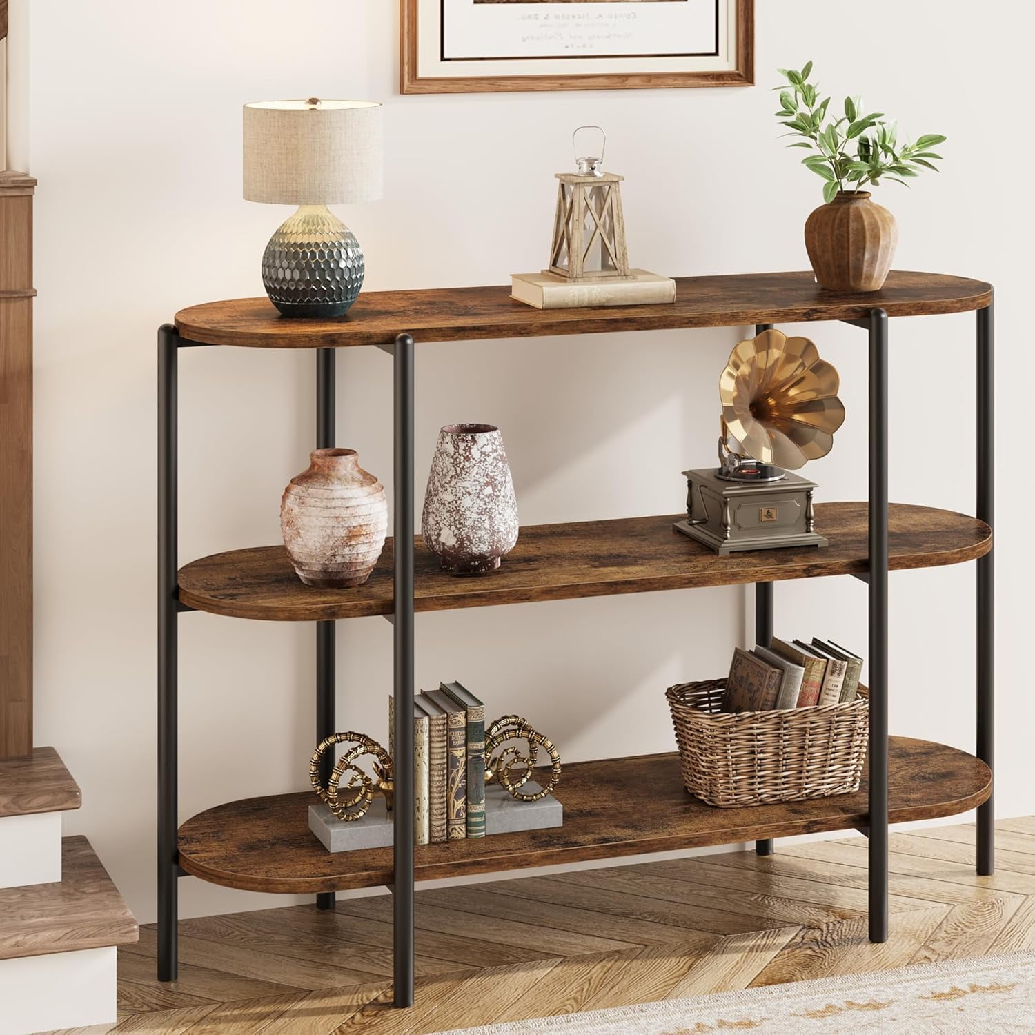 Console Table, 3 Tier Industrial Metal Design, Functional Entryway ...