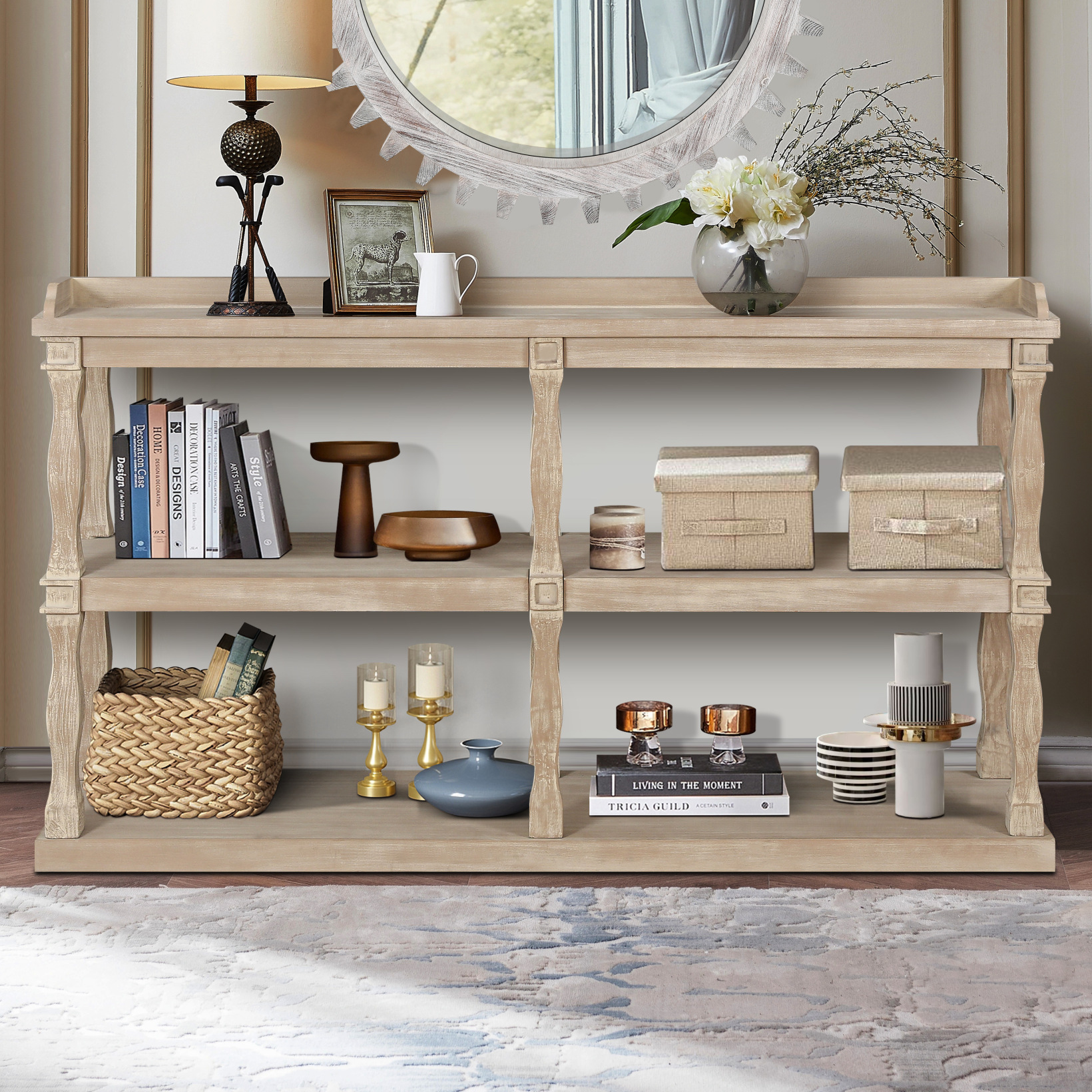 Console Table with 3-Tier Open Storage Shelves, Narrow Sofa Entry Table ...