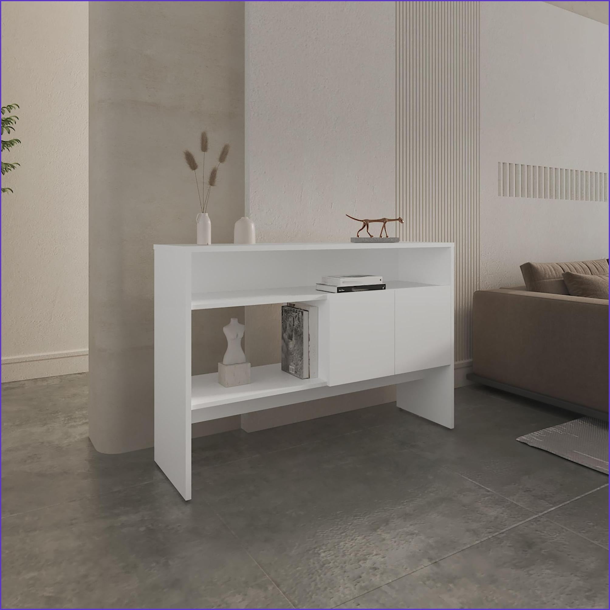 Console Table 31.8” H White Modern with 2 Doors & 3 Shelves ...
