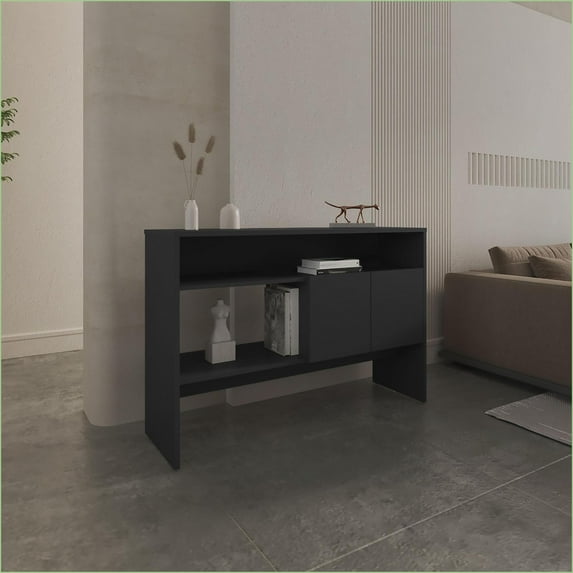 Console Table 31.8” H with 2 Doors & 3 Shelves, Black Modern ...