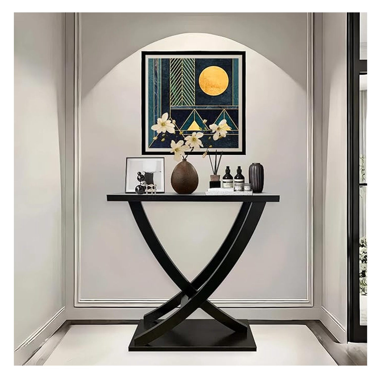 Console Table, 31-inch Farmhouse Wood Entryway Table with Curved ...