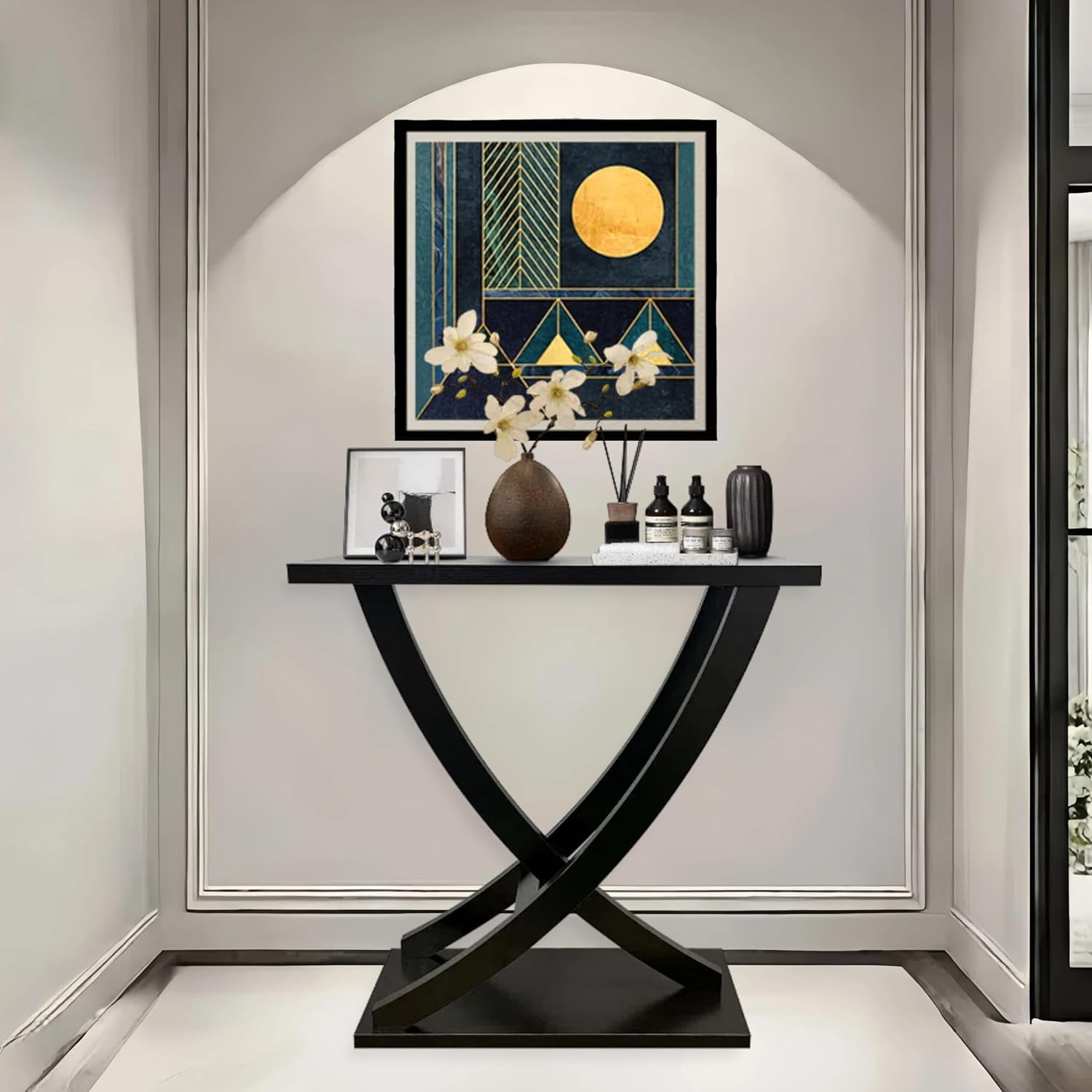 Console Table, 31-inch Farmhouse Wood Entryway Table with Curved ...