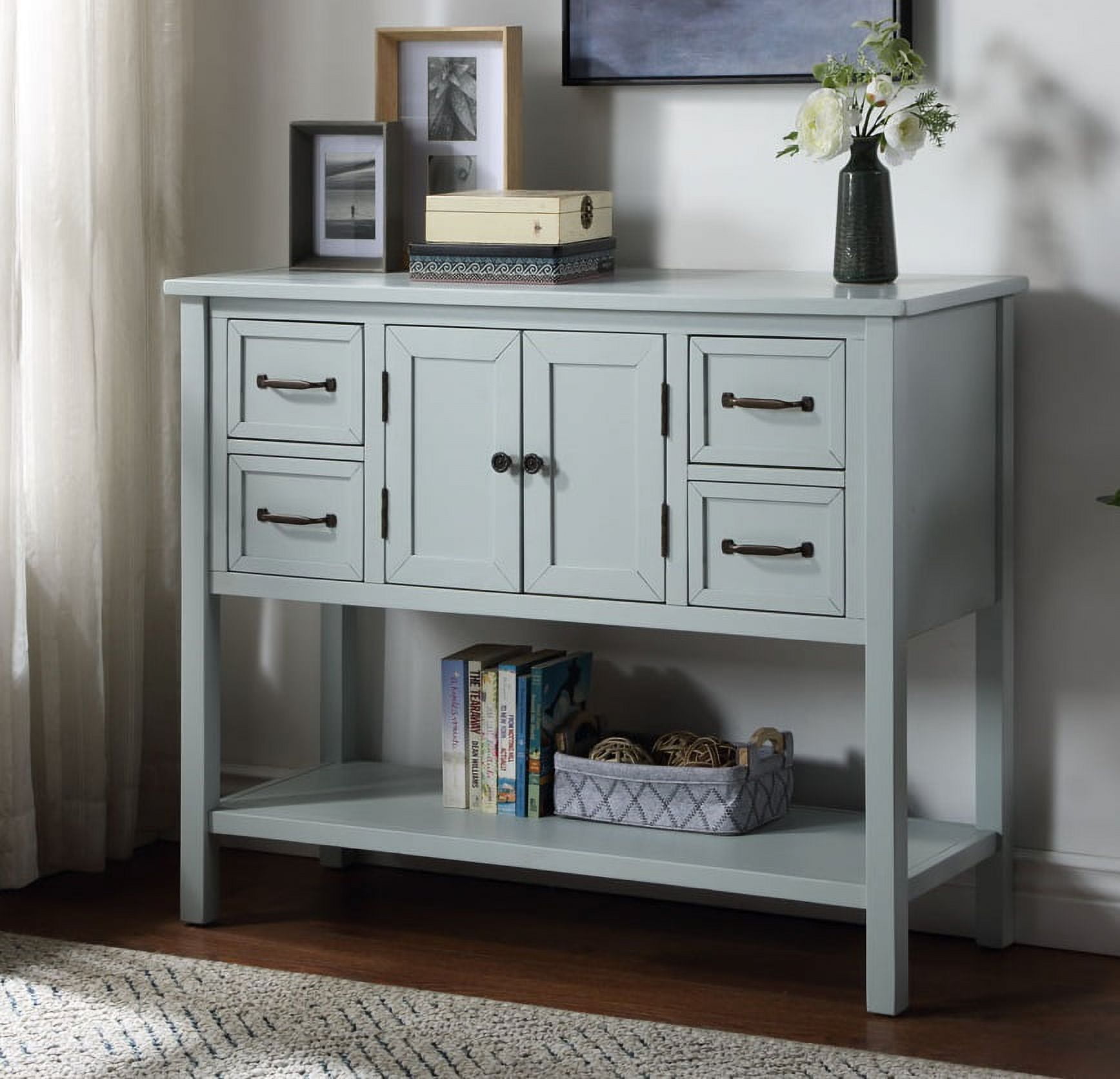 Console Table with 4 Drawers 1 Cabinet and 1 Shelf Sofa Side Table with ...