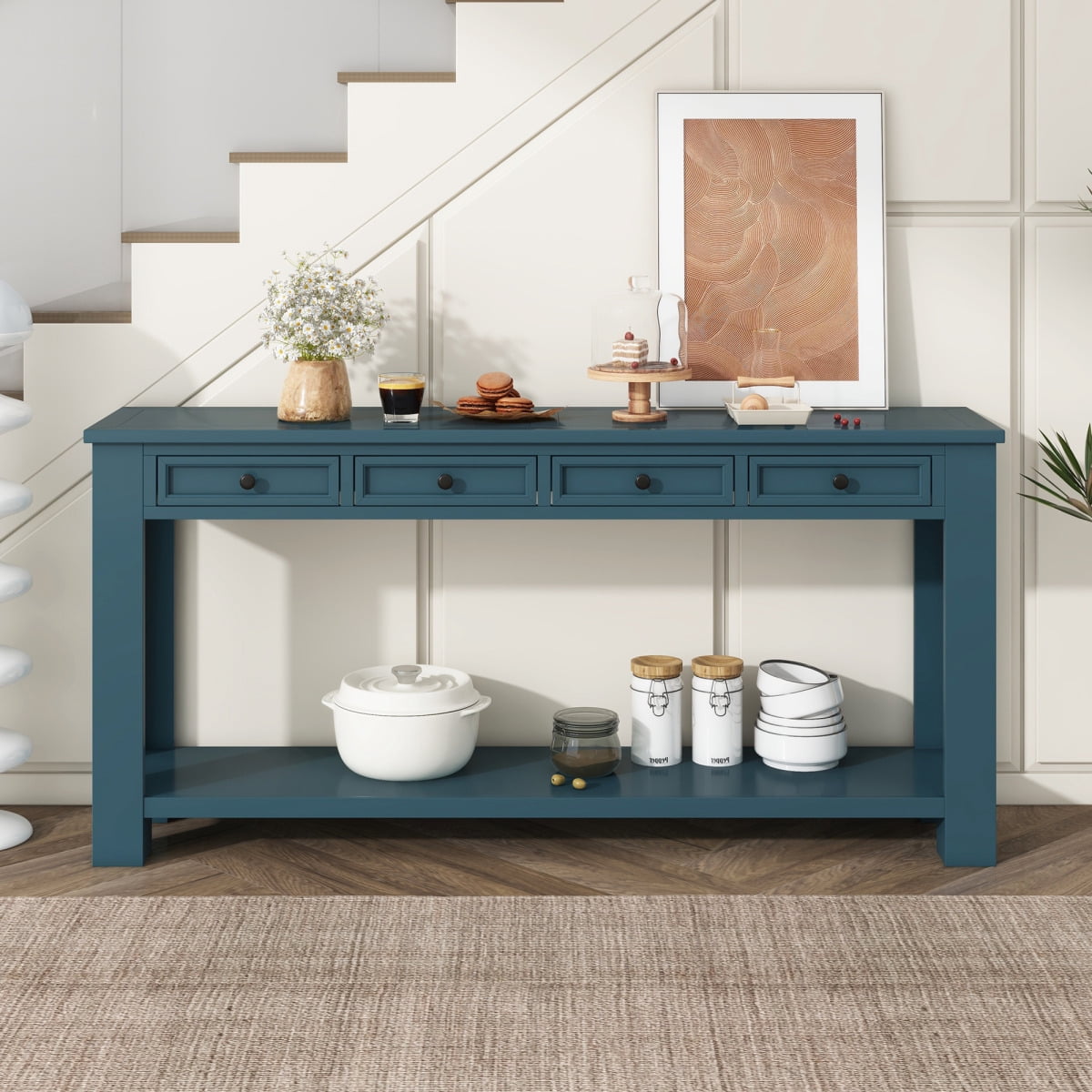 Console Table with 4 Drawers, Rustic Entryway Sofa Table with Storage ...