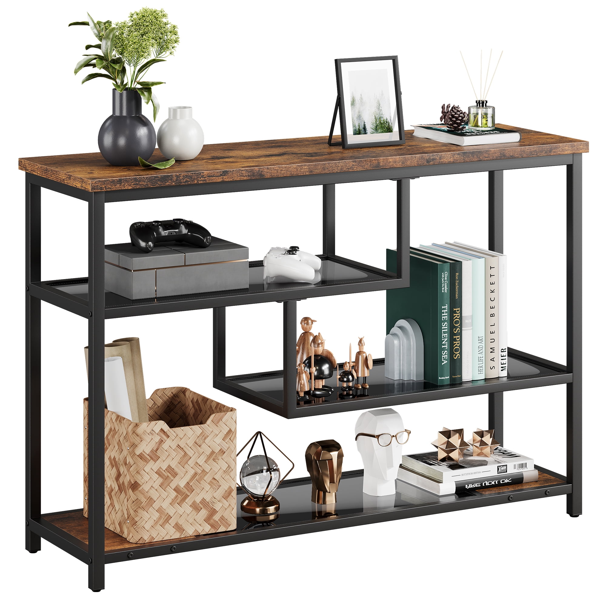 Console Table, 4-Tier Sofa Tables Narrow Entryway Table with Glass ...