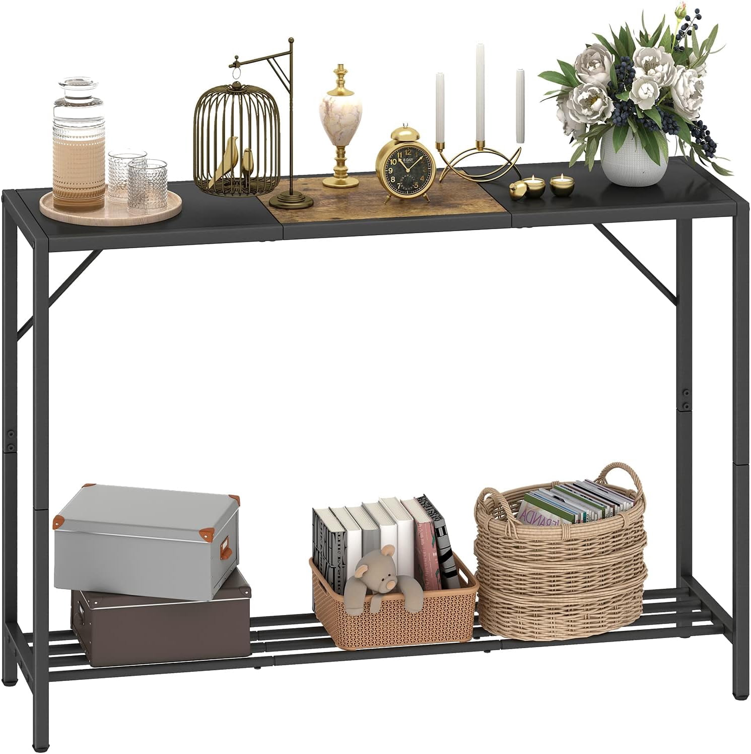 Console Table, 41.7" Industrial Entryway Table with Shelf, Narrow Sofa ...