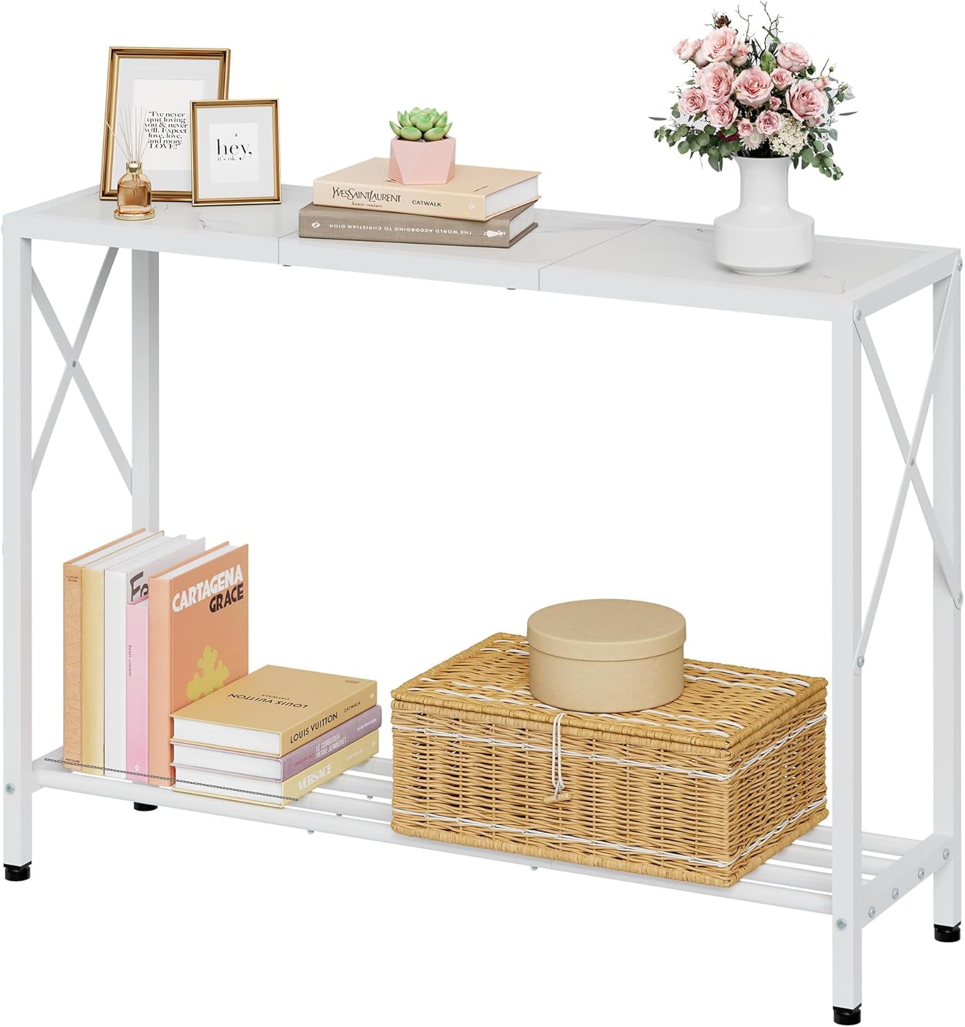 Console Table 41.8”, 2-Tier Entryway Table Narrow Sofa Table with ...