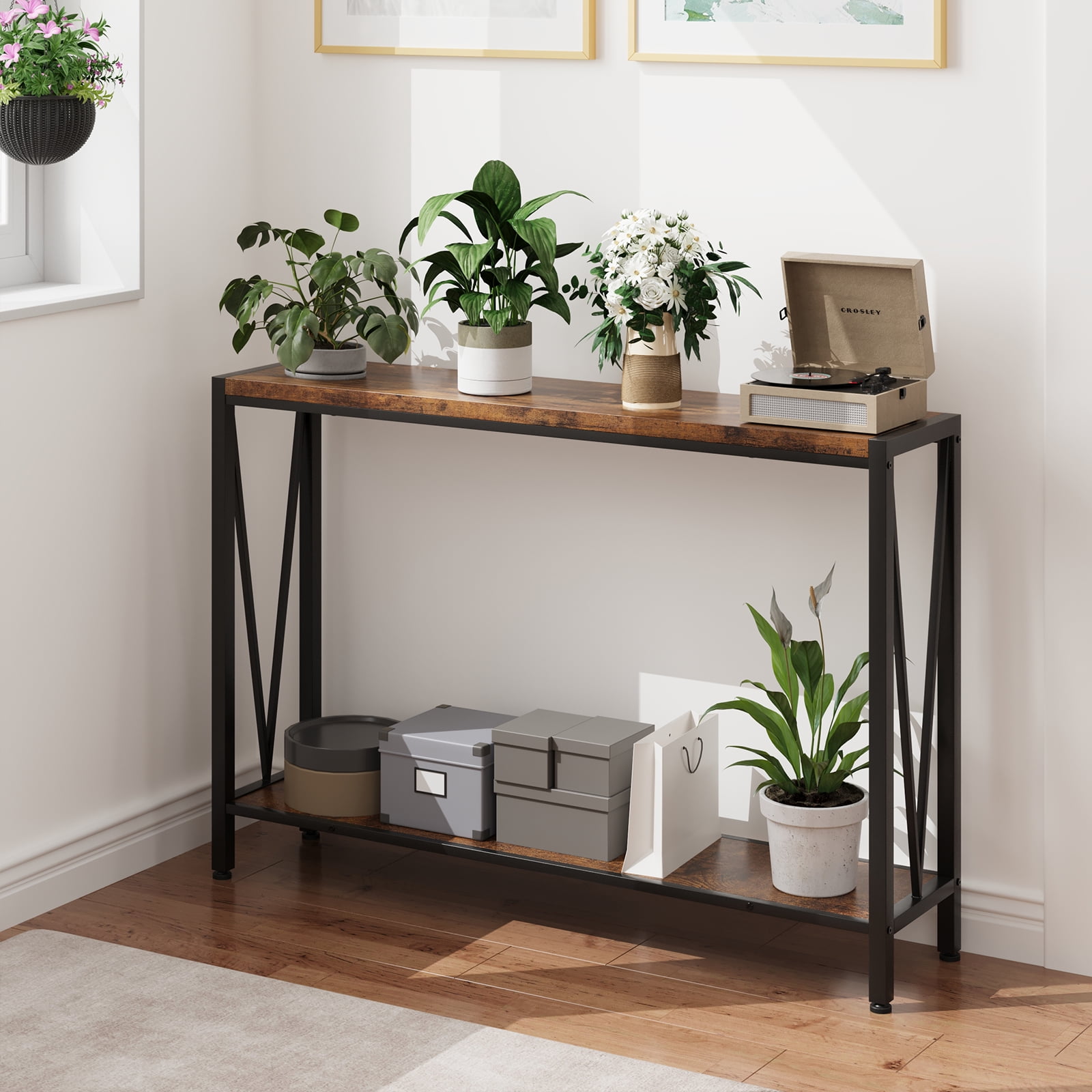 Console Table,42.9"Entryway Table and Sofa Table,Wood and Metal 2-Tier ...