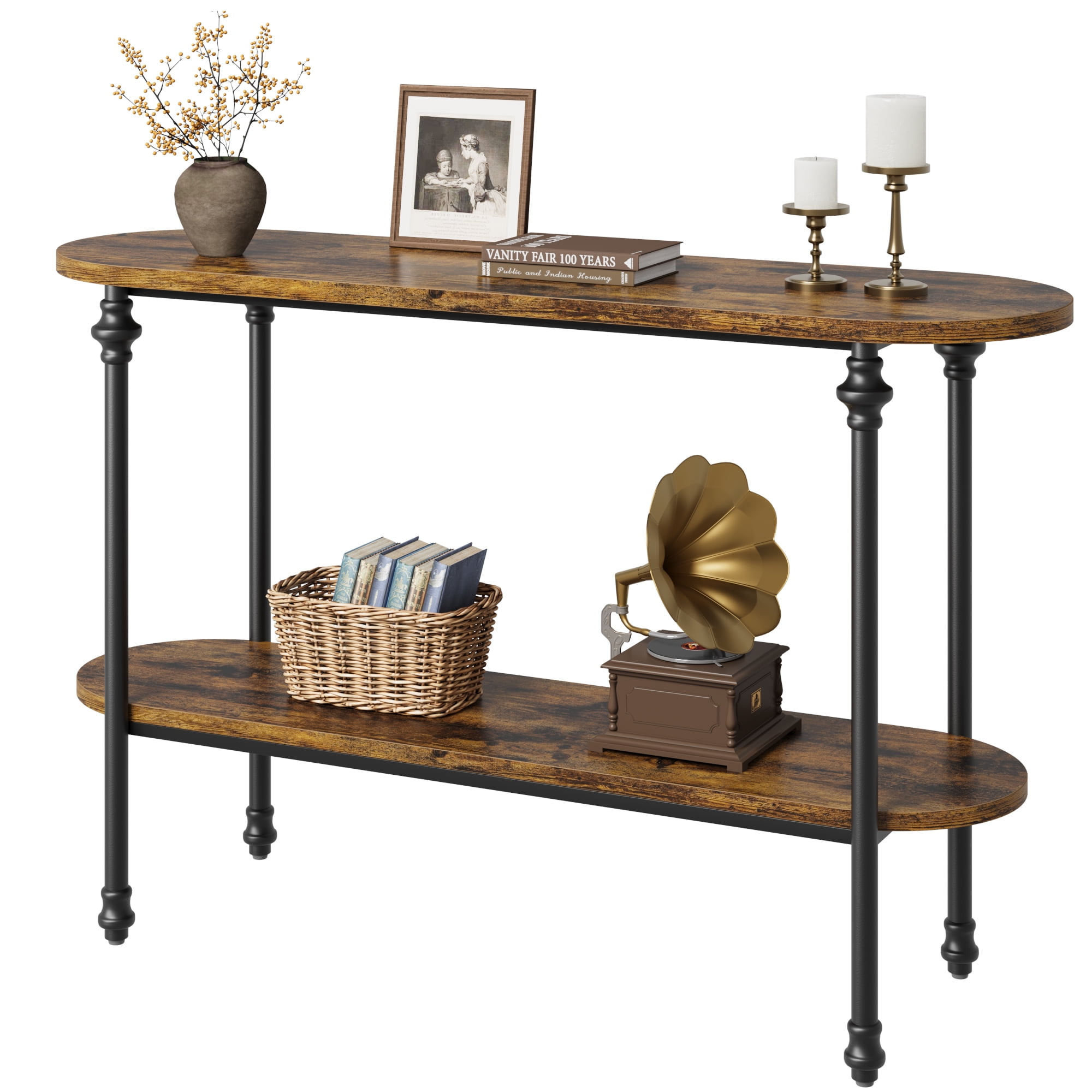 Console Table, 43.3" Entryway Table with Storage, 2 Tier Sofa Table ...