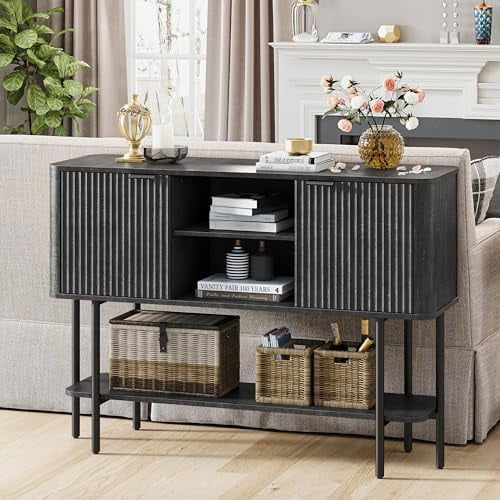 Console Table, 47" Entryway Table with Doors, Open Storage Shelf ...