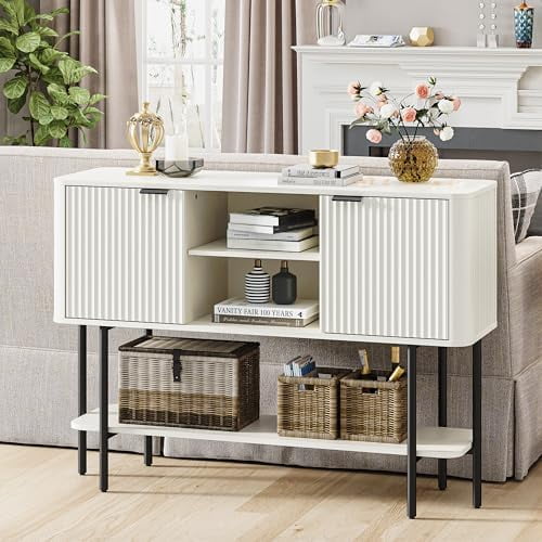Console Table, 47" Entryway Table with Doors, Open Storage Shelf ...