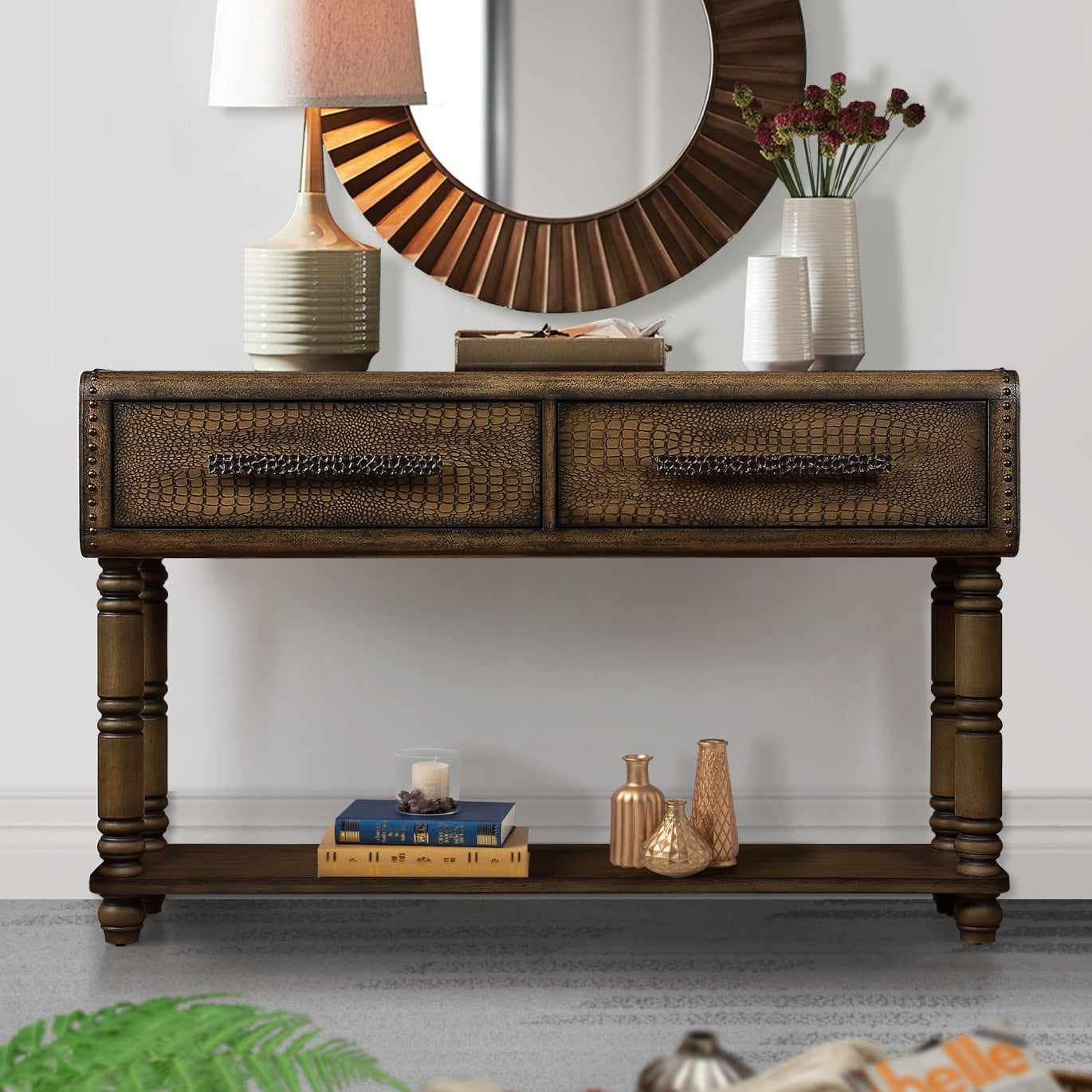 Console Table, 54" Sofa Table with 2 Power Outlets and 2 USB Ports ...