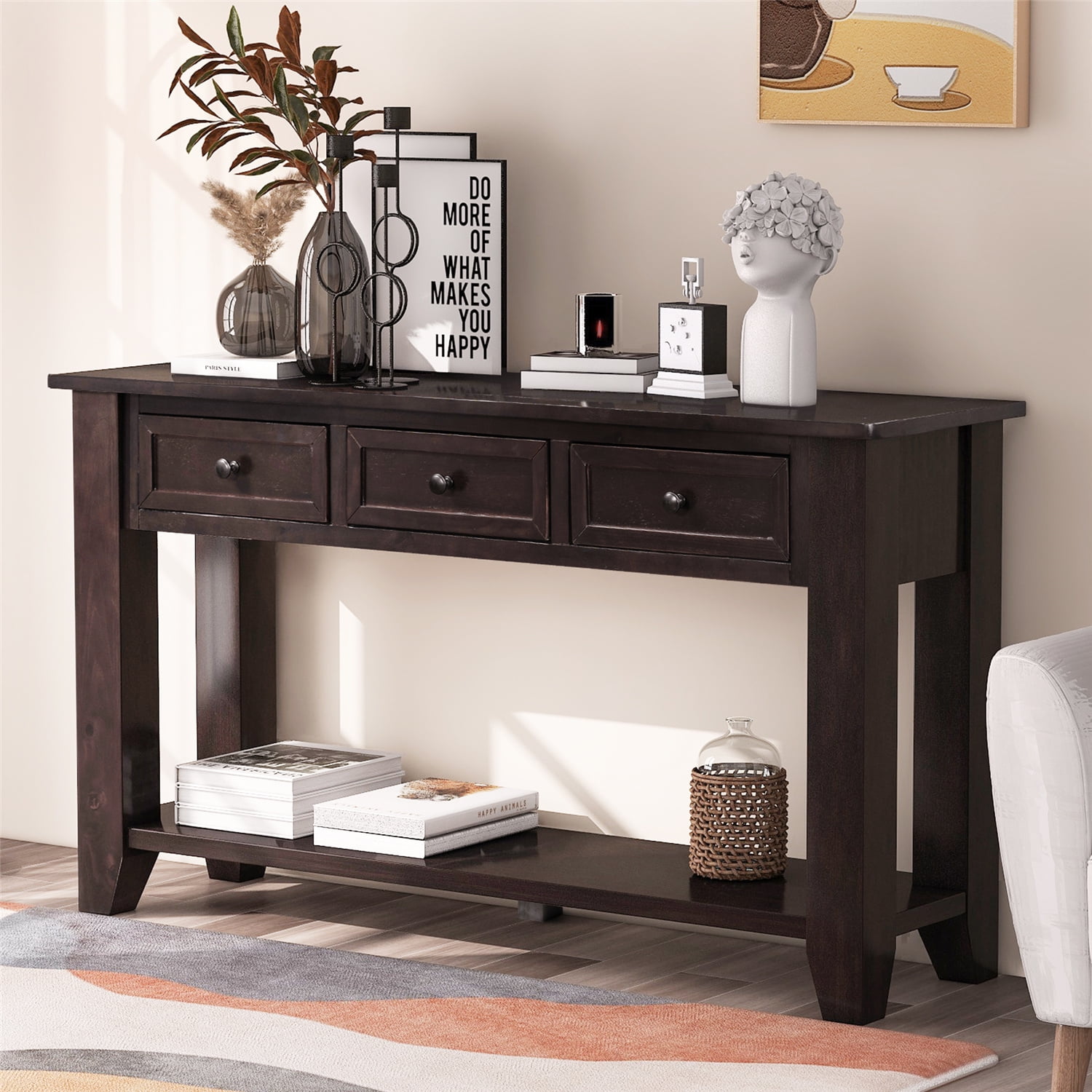 Console Table, 55" Narrow Buffet Sideboard with 3 Drawers and Bottom ...