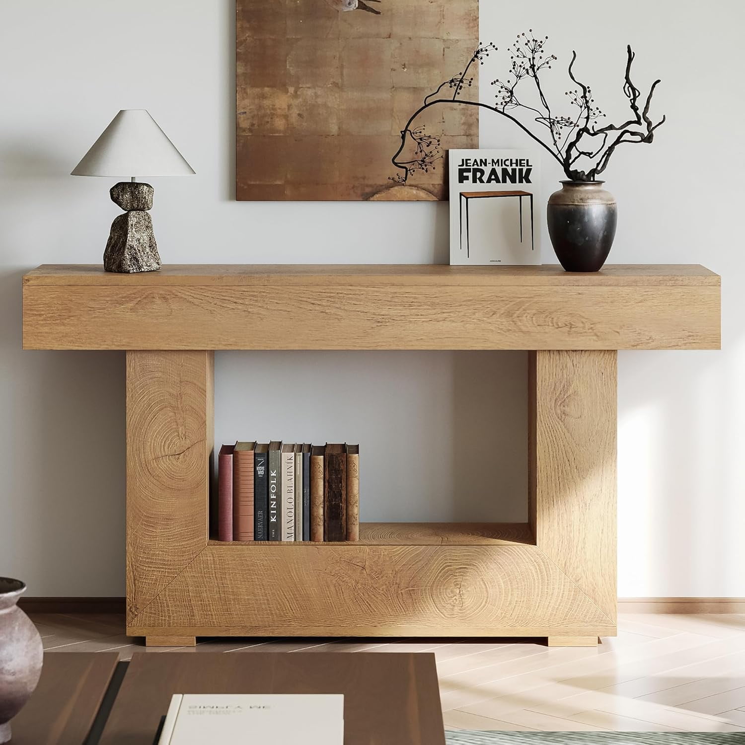 Console Table, 55" Rustic Sofa Table with Storage, Wooden Farmhouse ...